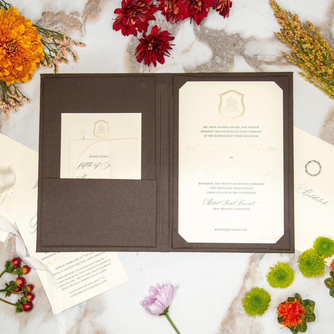 Linen Invitation Folio - Chocolate | Custom Size and Corner Pockets ...