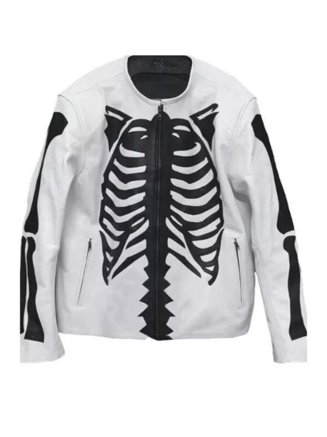 Men’s Skeleton Bones Vanson Style White Real Cowhide Leather Motorcycle ...