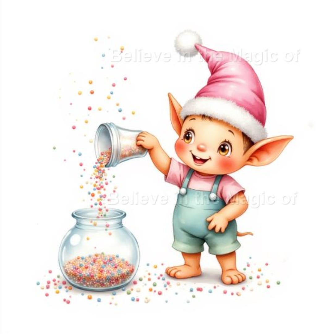 Candyland Elf Clip Art Set – 60 Sweet Watercolor Illustrations (30 PNG ...
