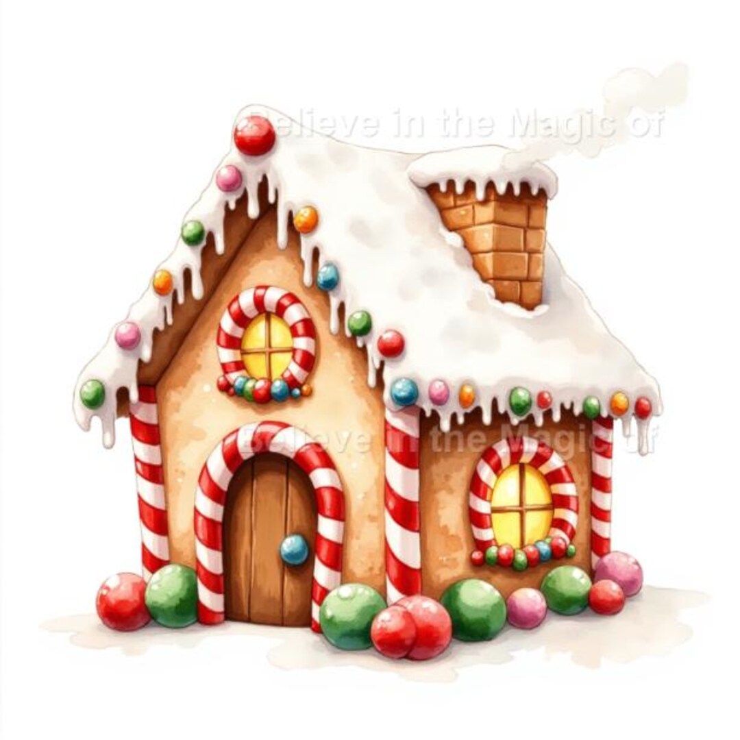 Candyland Gingerbread House Clip Art Set 40 Sweet Watercolor ...