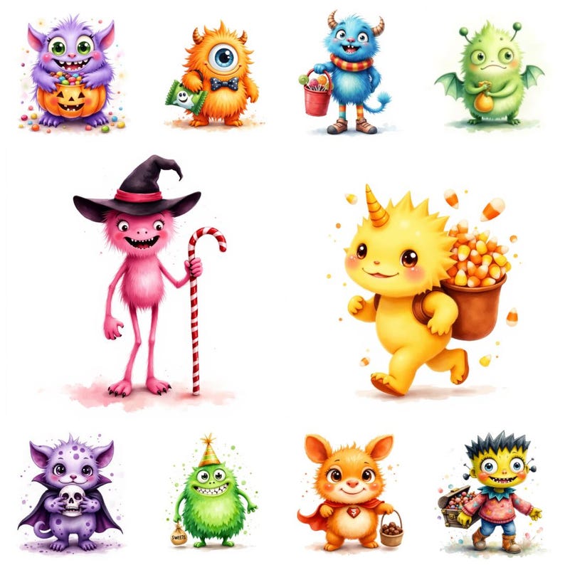 Trick-or-treat Monsters – 20 PNG Images – Cute Halloween Characters ...