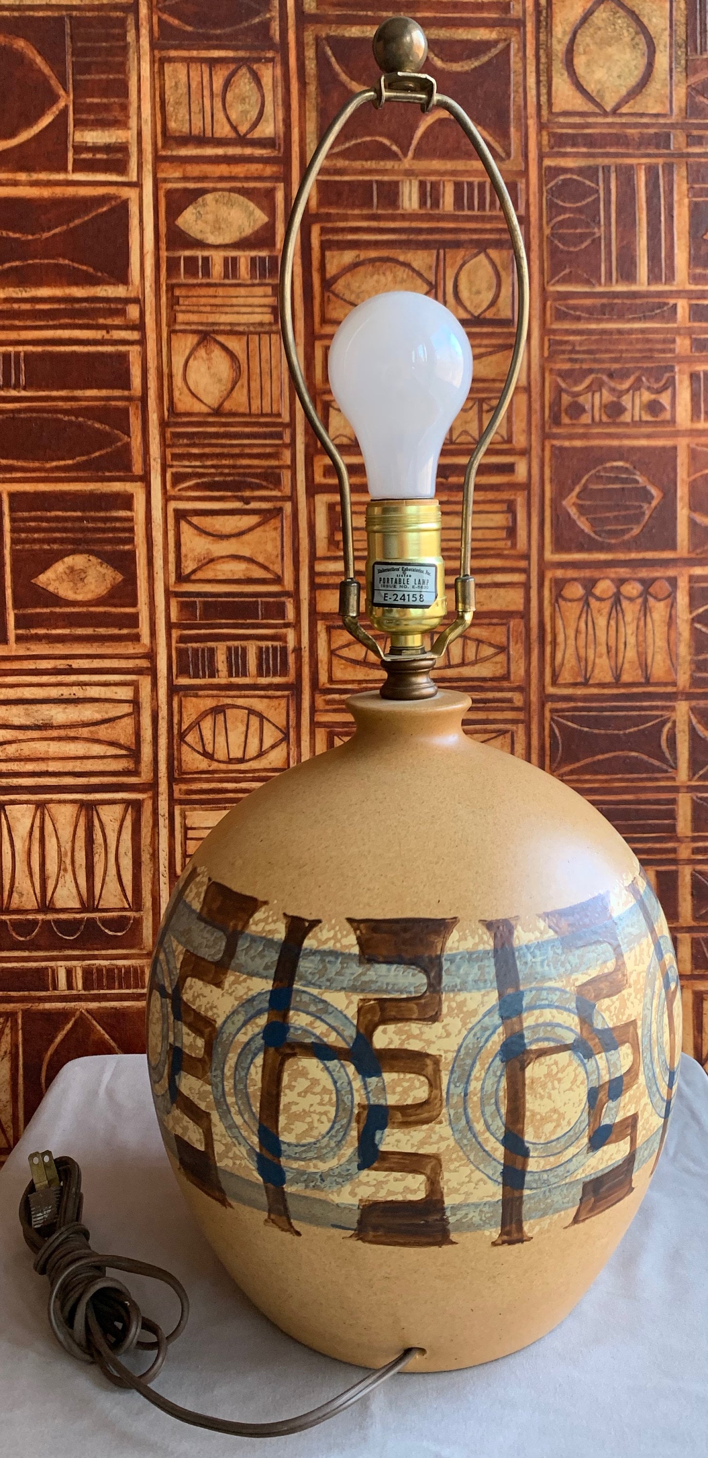 Round Vintage Abstract Lapid Israel Ceramic Art Pottery Lamp Mid ...