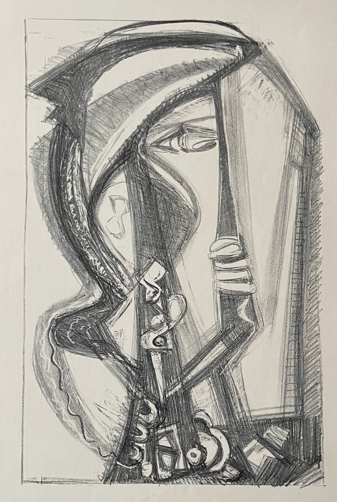 Vintage Cubist Black Figural Face Head Print Mid Century Modern Art ...