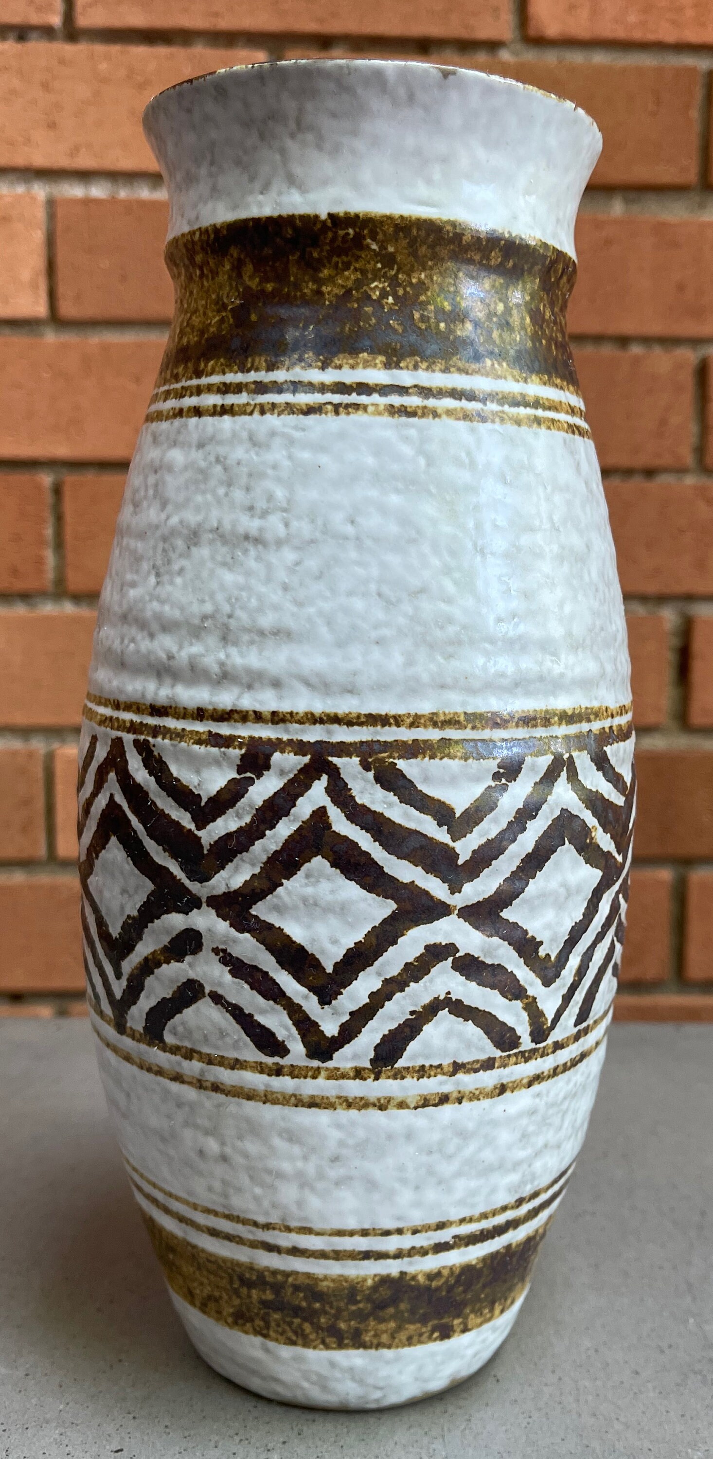 Tall VIntage 70s Brown Beige Ceramic Vase Mid Century Modern Pottery