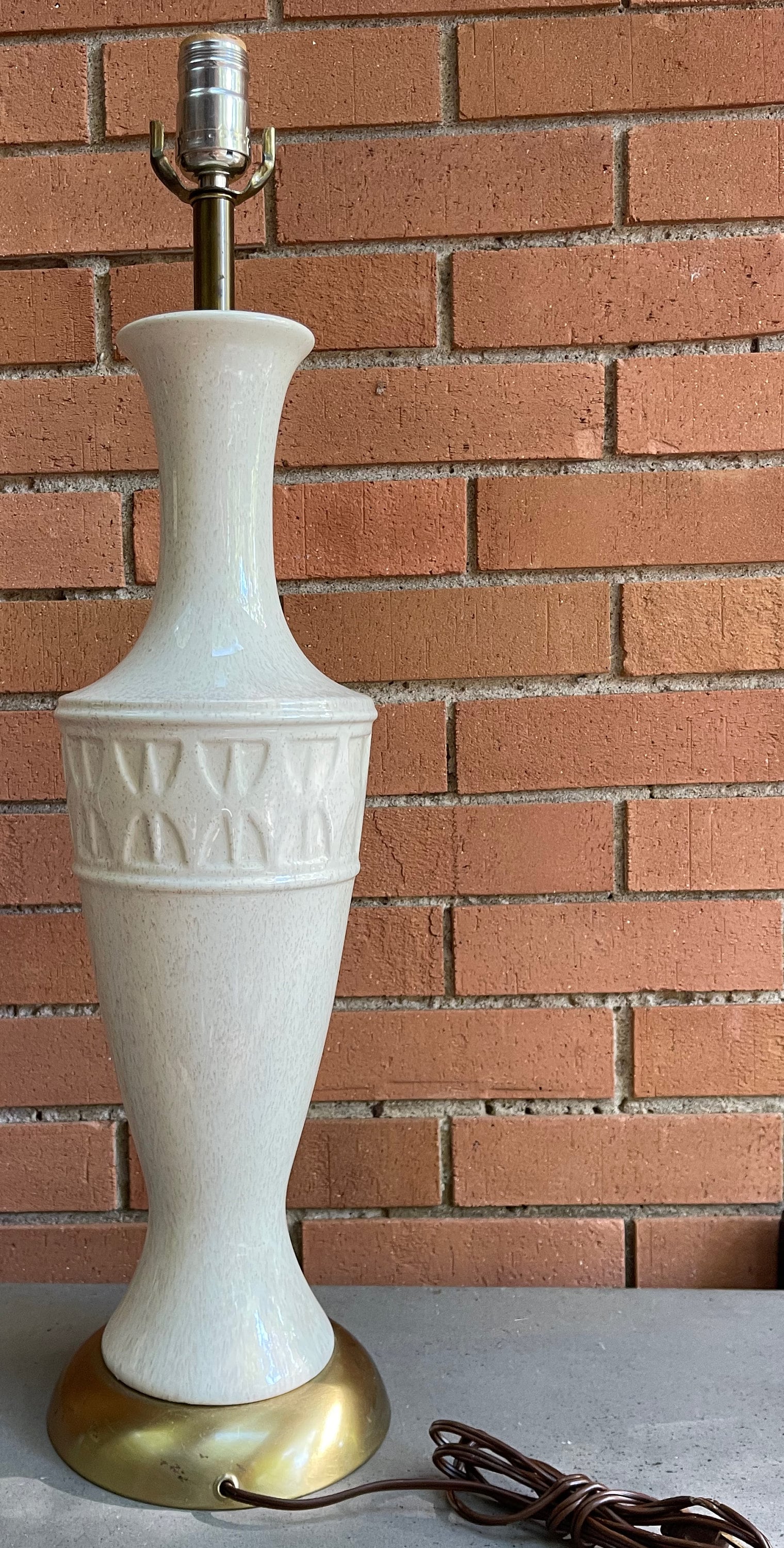 Tall Vintage 50s 60s Beige Ceramic Brass Table Lamp Mid Century Modern ...