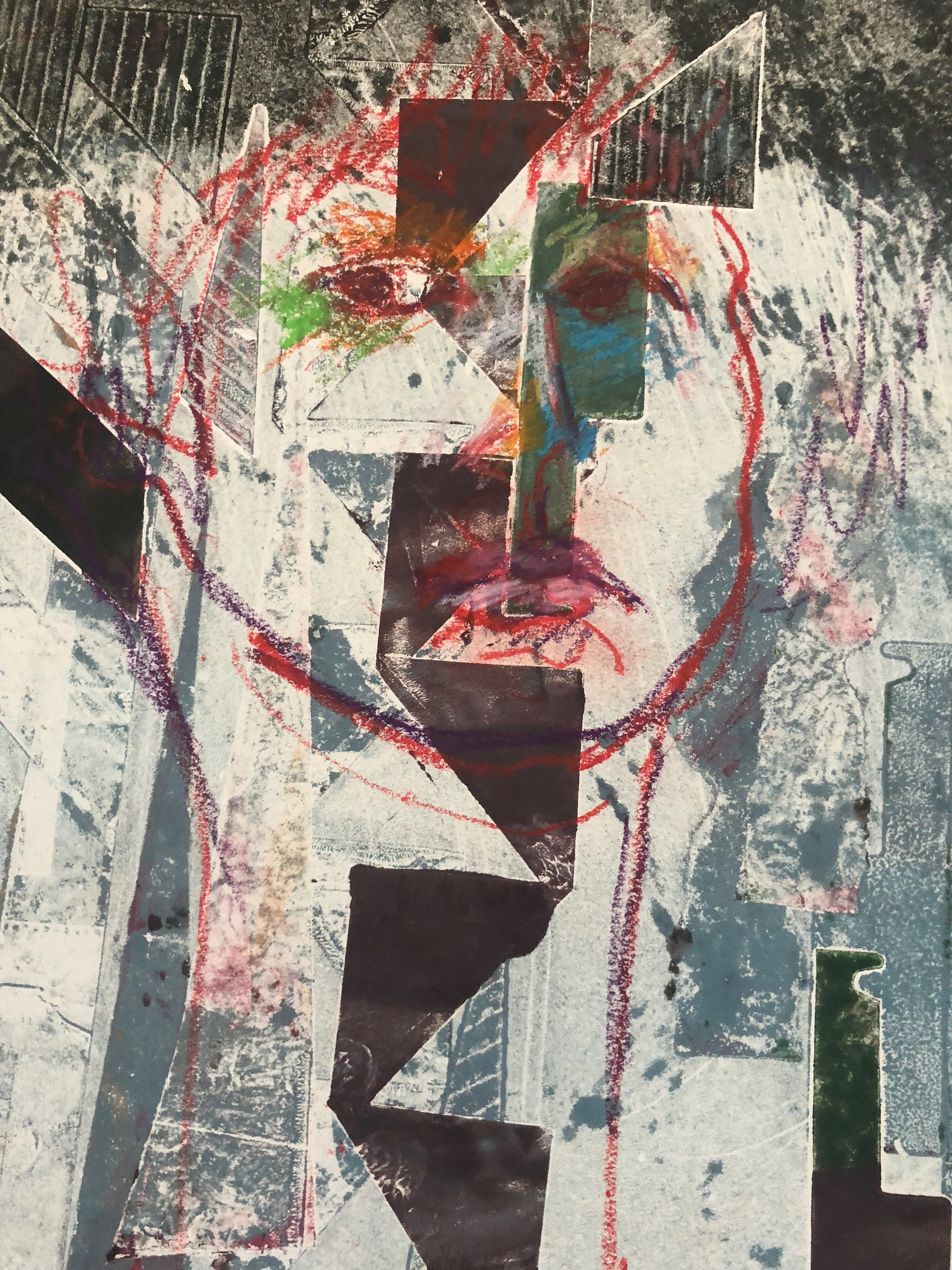 Colorful Vintage 80s Monoprint Abstract Portrait Shapes Art Wall ...