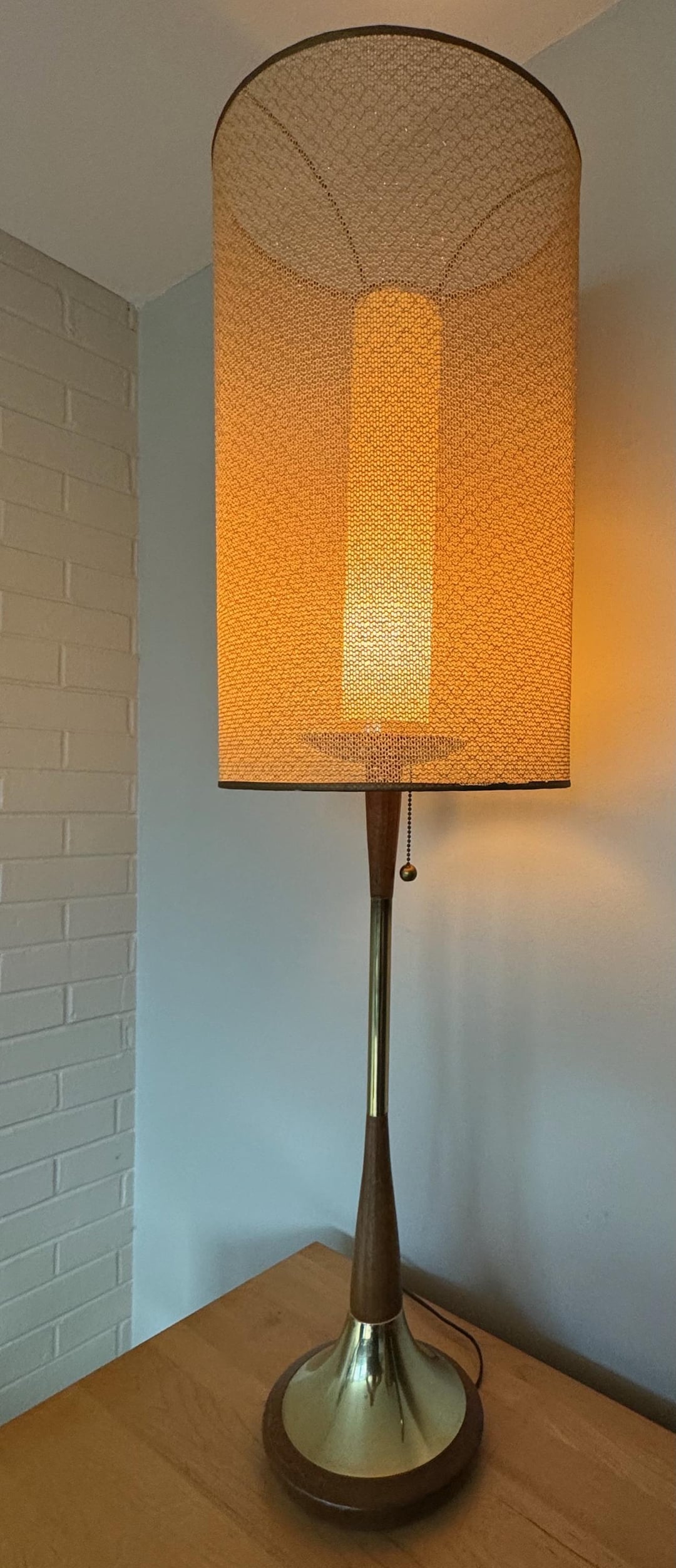 Vintage 60s MODELINE Table Lamp Wood Cloth Shade Mid Century MCM Modern ...