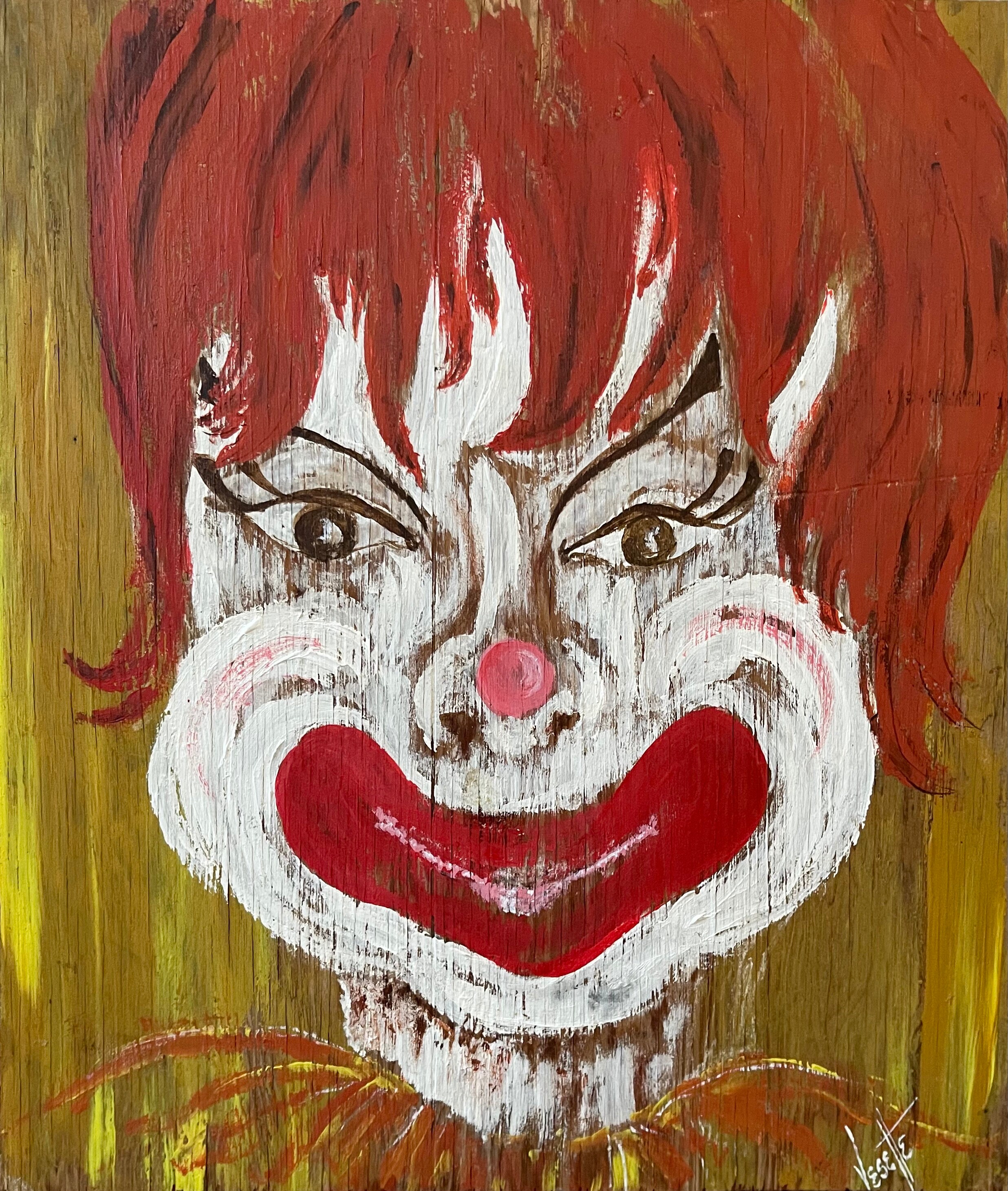 Scary Frightening Vintage 70s Circus Clown Oil Painting Wood Wall ...