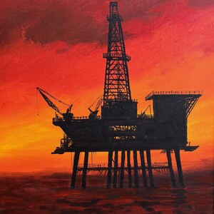 Vintage 1960s Oil Rig Painting Expressionism Mid Century MCM Modern Art ...