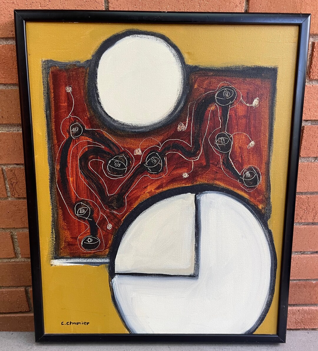 Vintage 70s Abstract Shapes Painting Modern Art Wall Hanging Signed ...