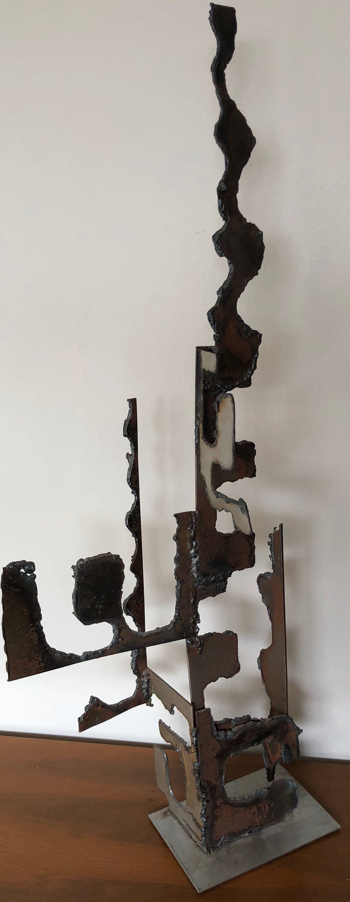 Vintage 60s 70s Torch Cut Steel Brutalist Sculpture Mid Century Modern ...