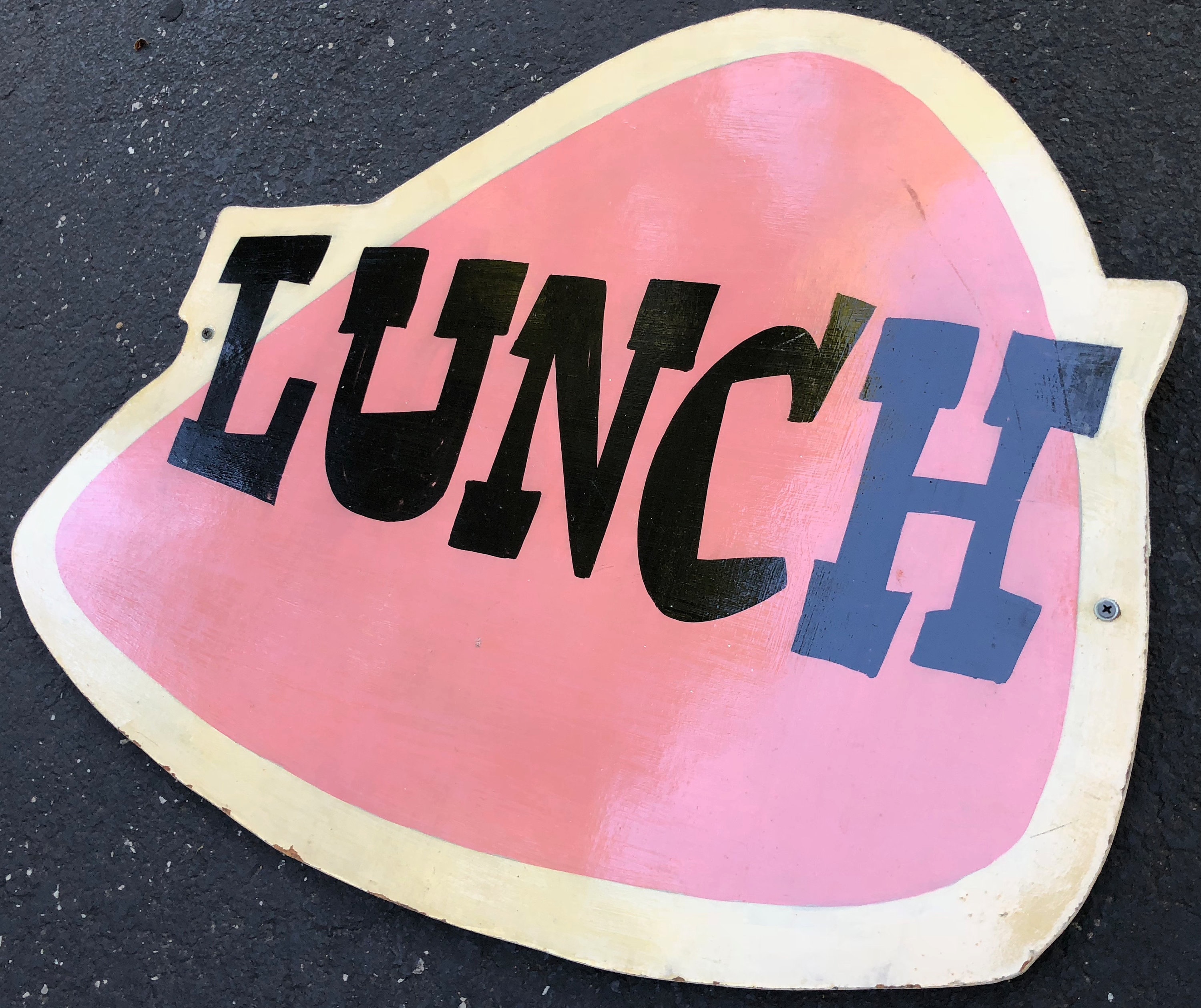 Large Vintage 60s Pink Black White Lunch Sign Wood Mid Century Modern ...