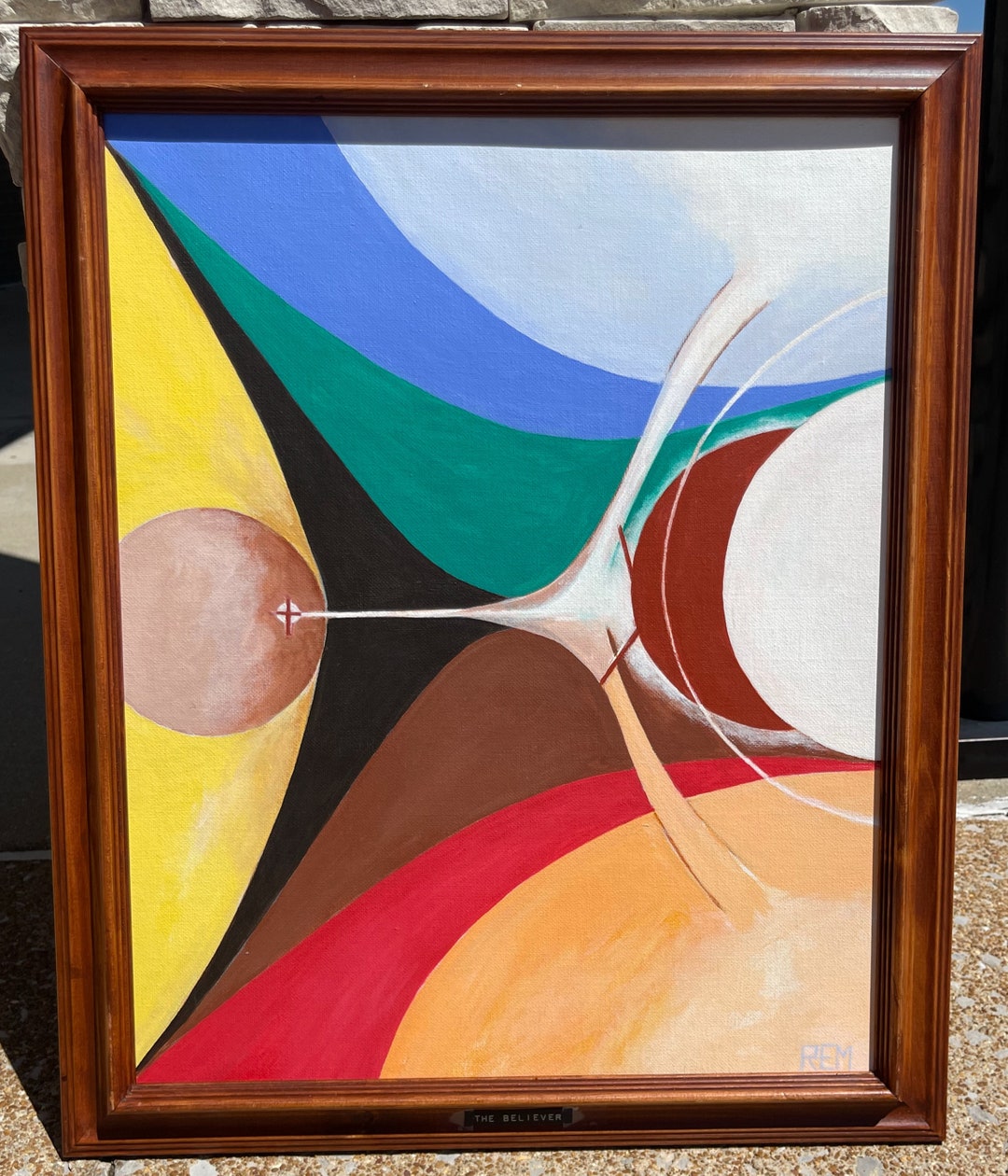 Vintage Abstract Shapes Acrylic Painting Modern Art Wall Hanging Signed ...