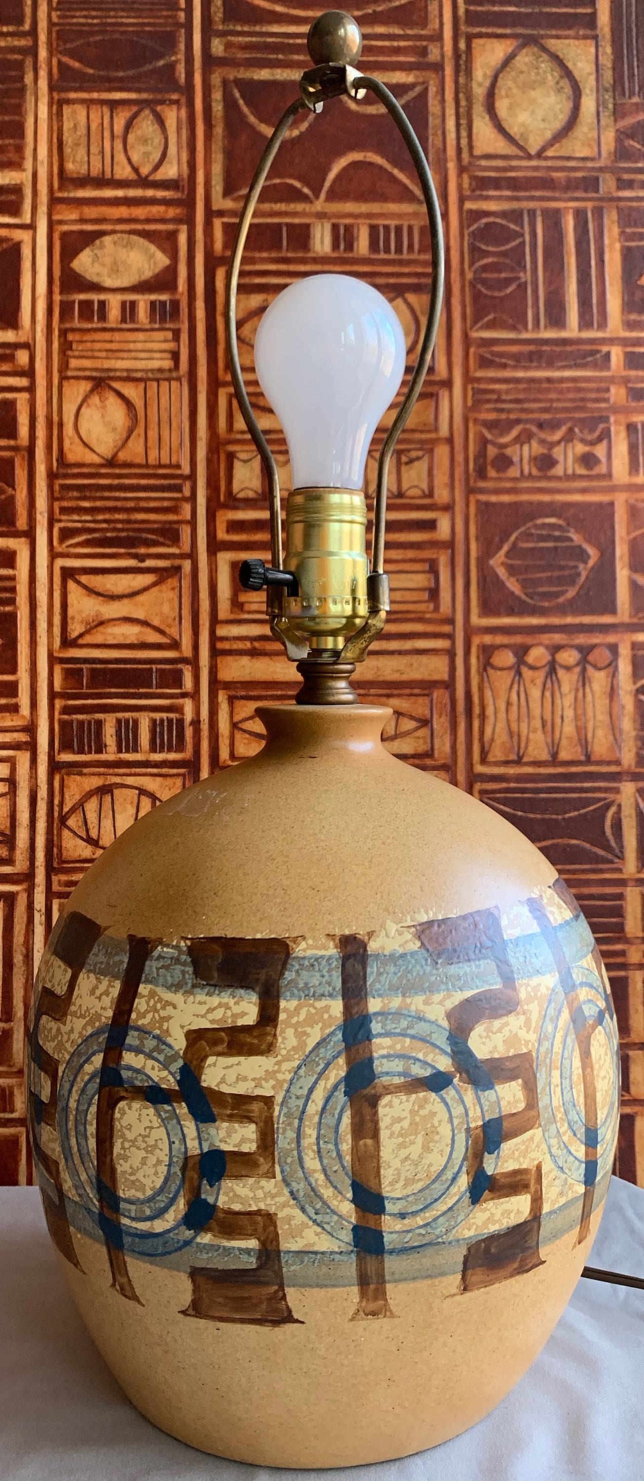 Round Vintage Abstract Lapid Israel Ceramic Art Pottery Lamp Mid ...