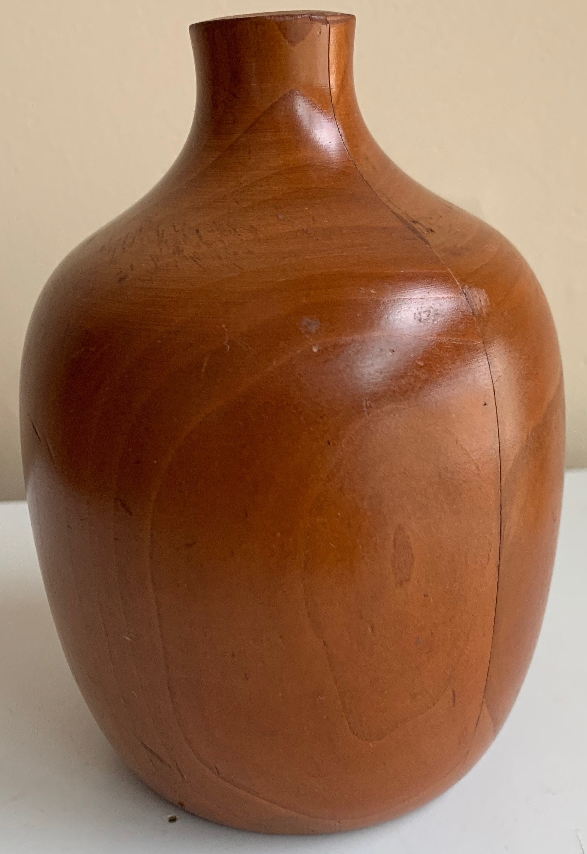 Nice Small Vintage 70s Hand Turned Rounded Decorative Wood Vase Vessel ...