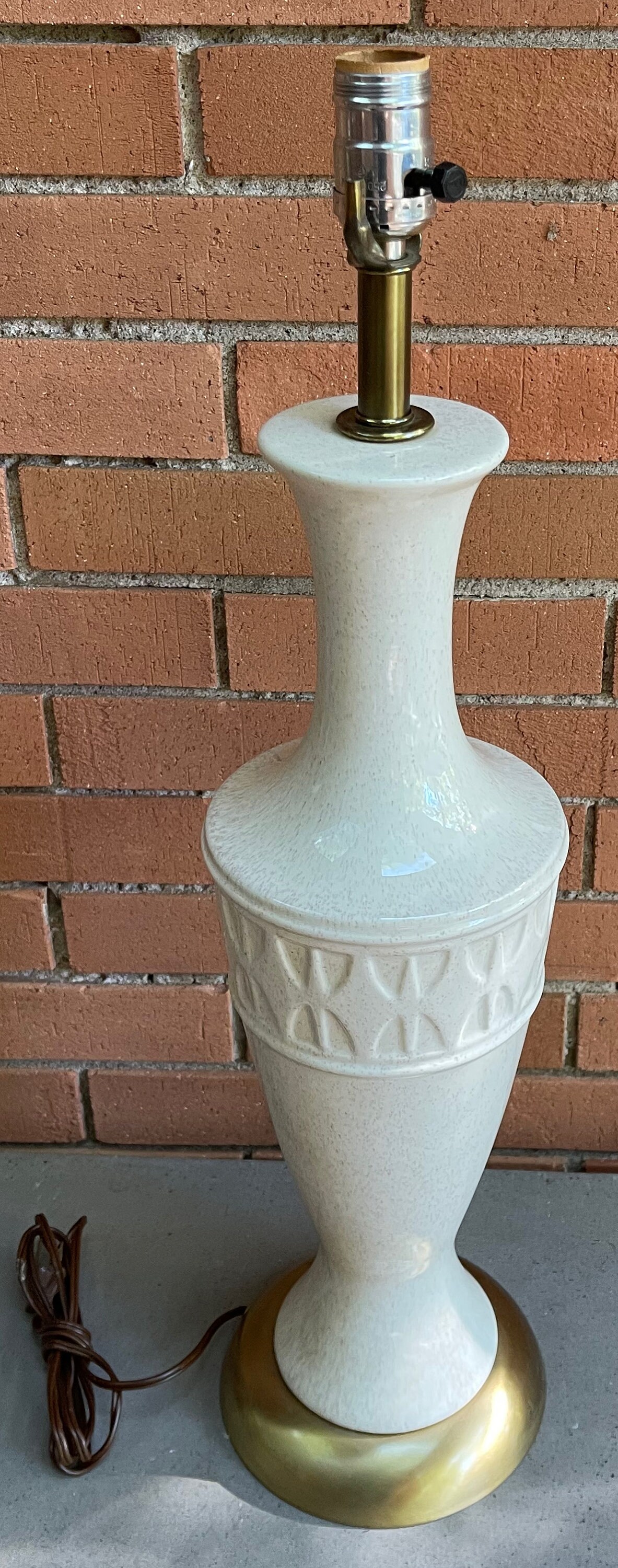 Tall Vintage 50s 60s Beige Ceramic Brass Table Lamp Mid Century Modern ...