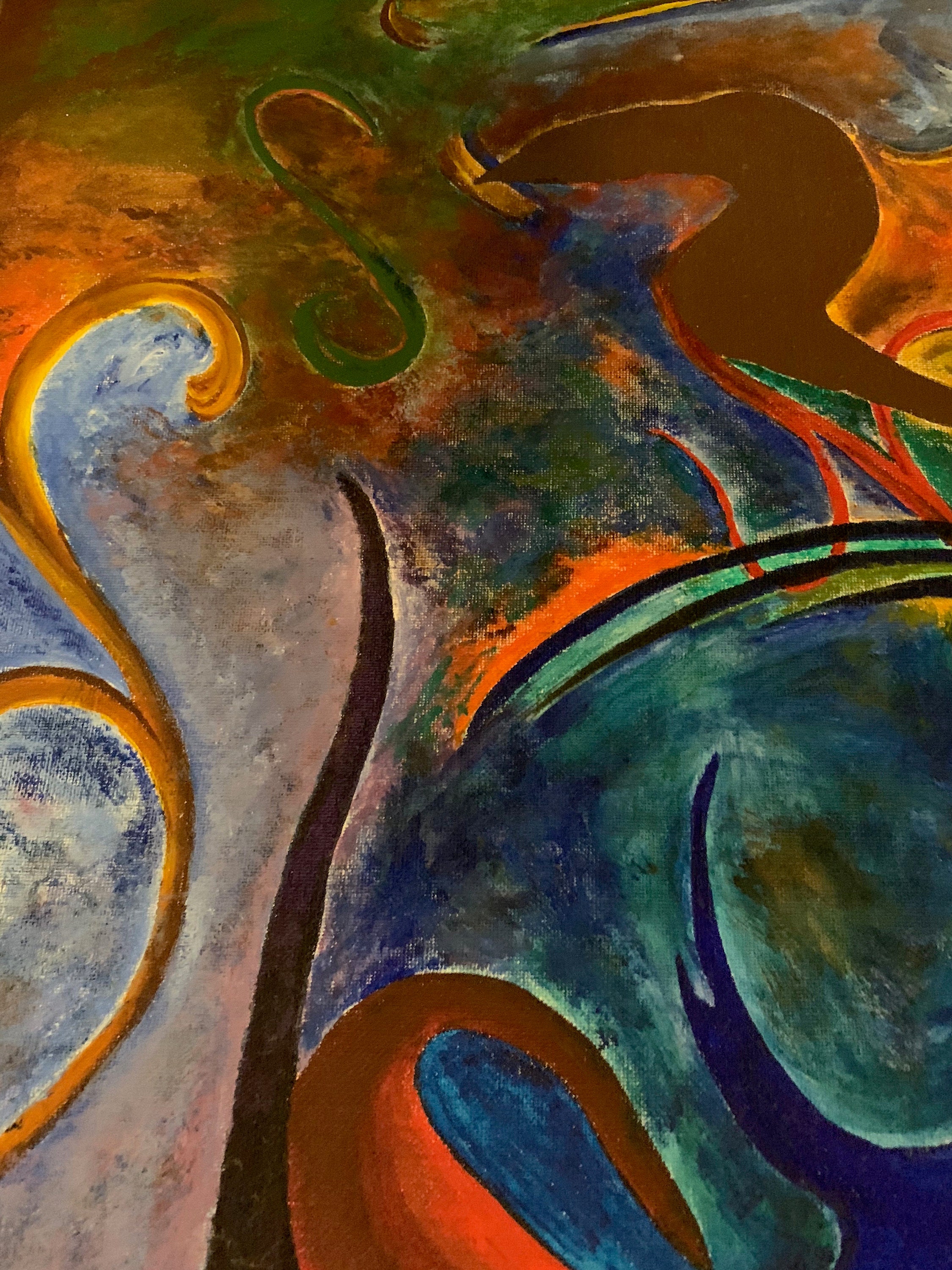 Colorful Framed Vintage Abstract Oil Painting Mid Century Modern Wall ...