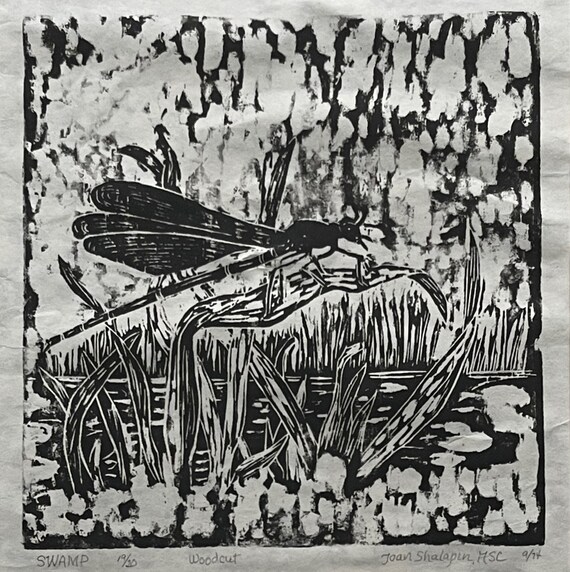 Vintage 1970s Black Woodcut Print Swamp Dragonfly Modern Art - Etsy