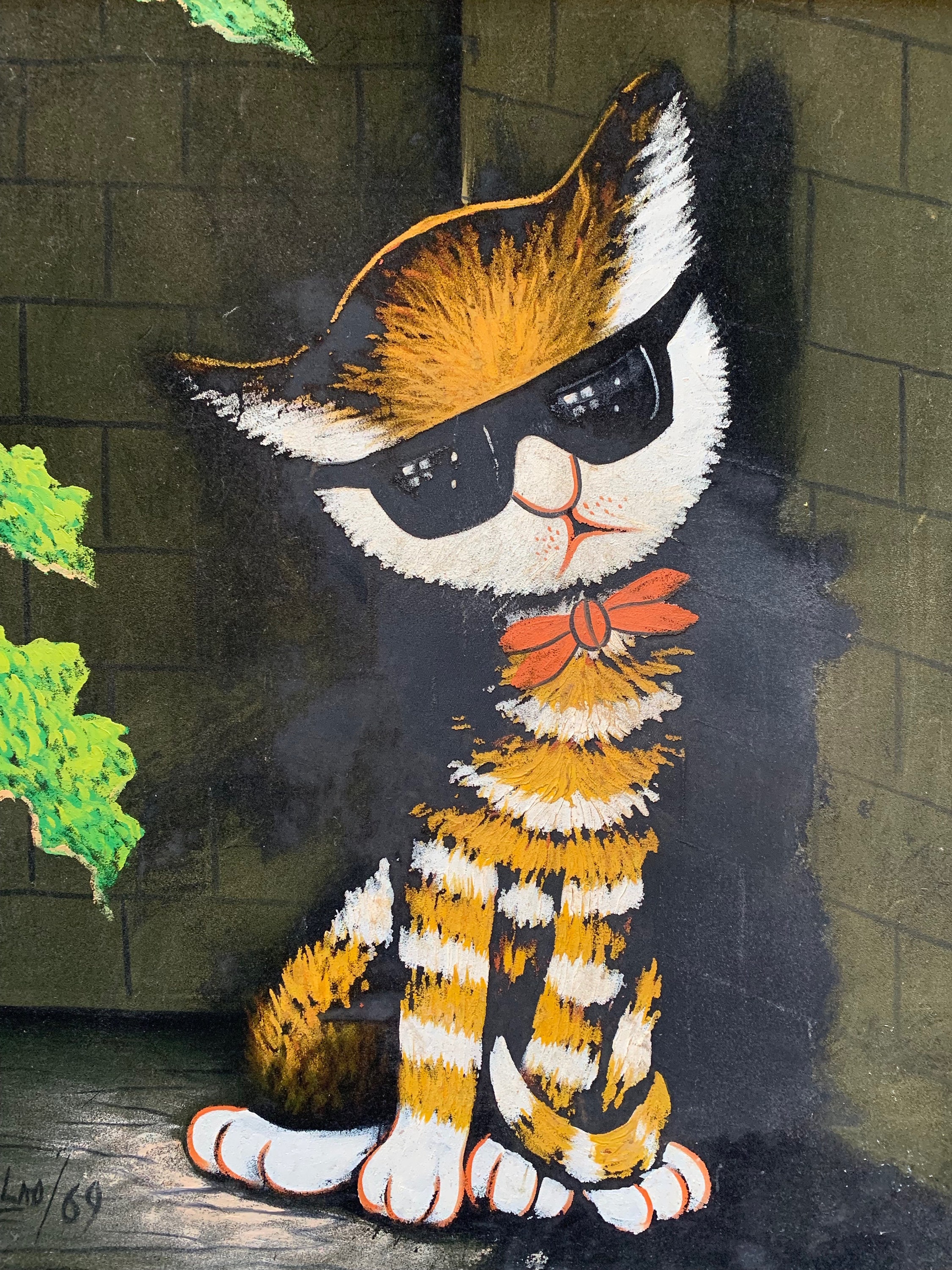 Vintage 60s Tanglao Cool Cat Velvet Painting Mid Century Modern Wall ...