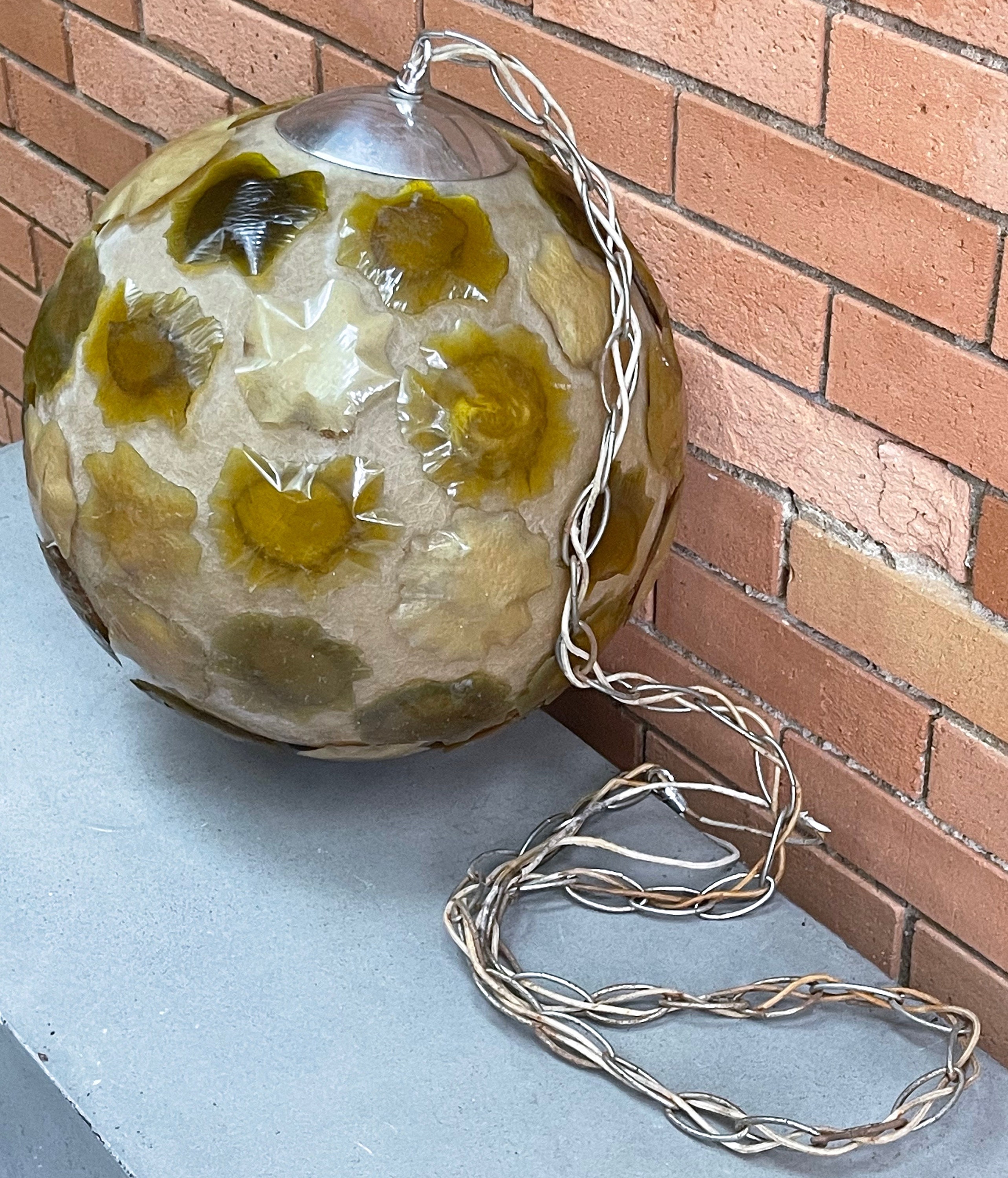 Chunky Vintage Fiberglass Acrylic Ceiling Light Swag Pendant Lamp Mid ...