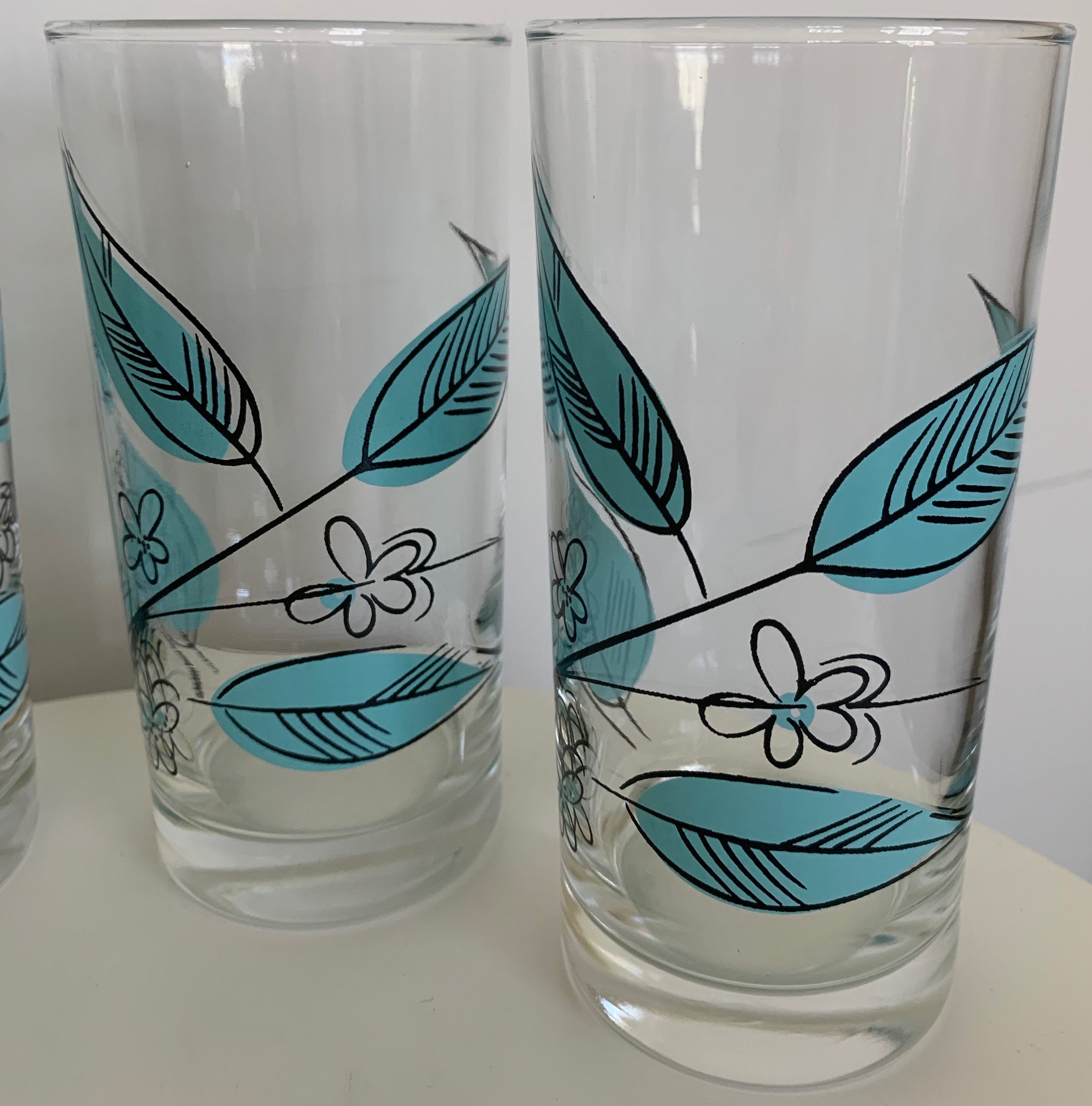 Vintage Biscayne Leaf Salem China Drinking Glass Turquoise Mid Century ...