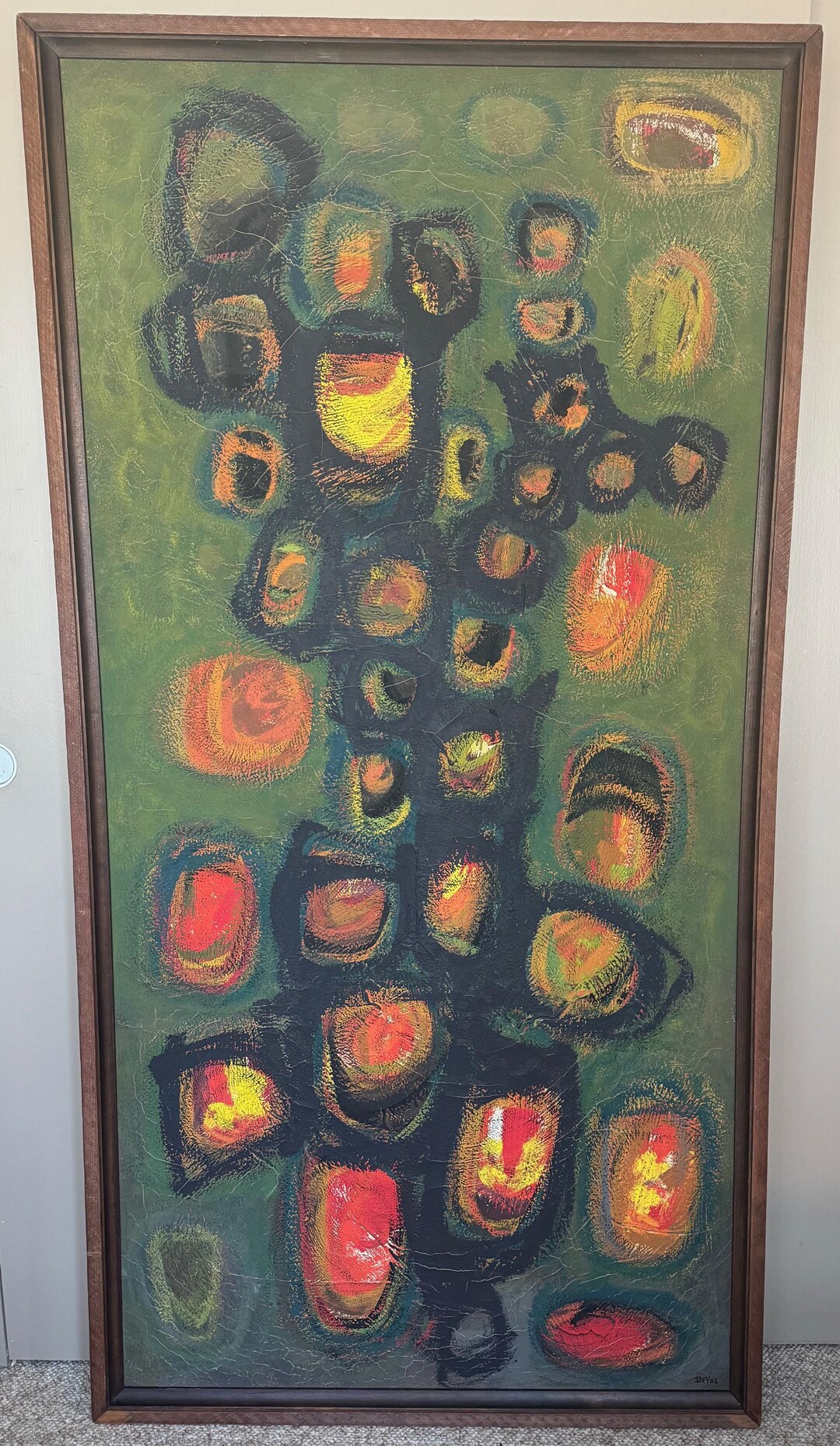 Vintage 60s MCM Abstract Shapes Oil Painting Modern Wall Art Wall ...
