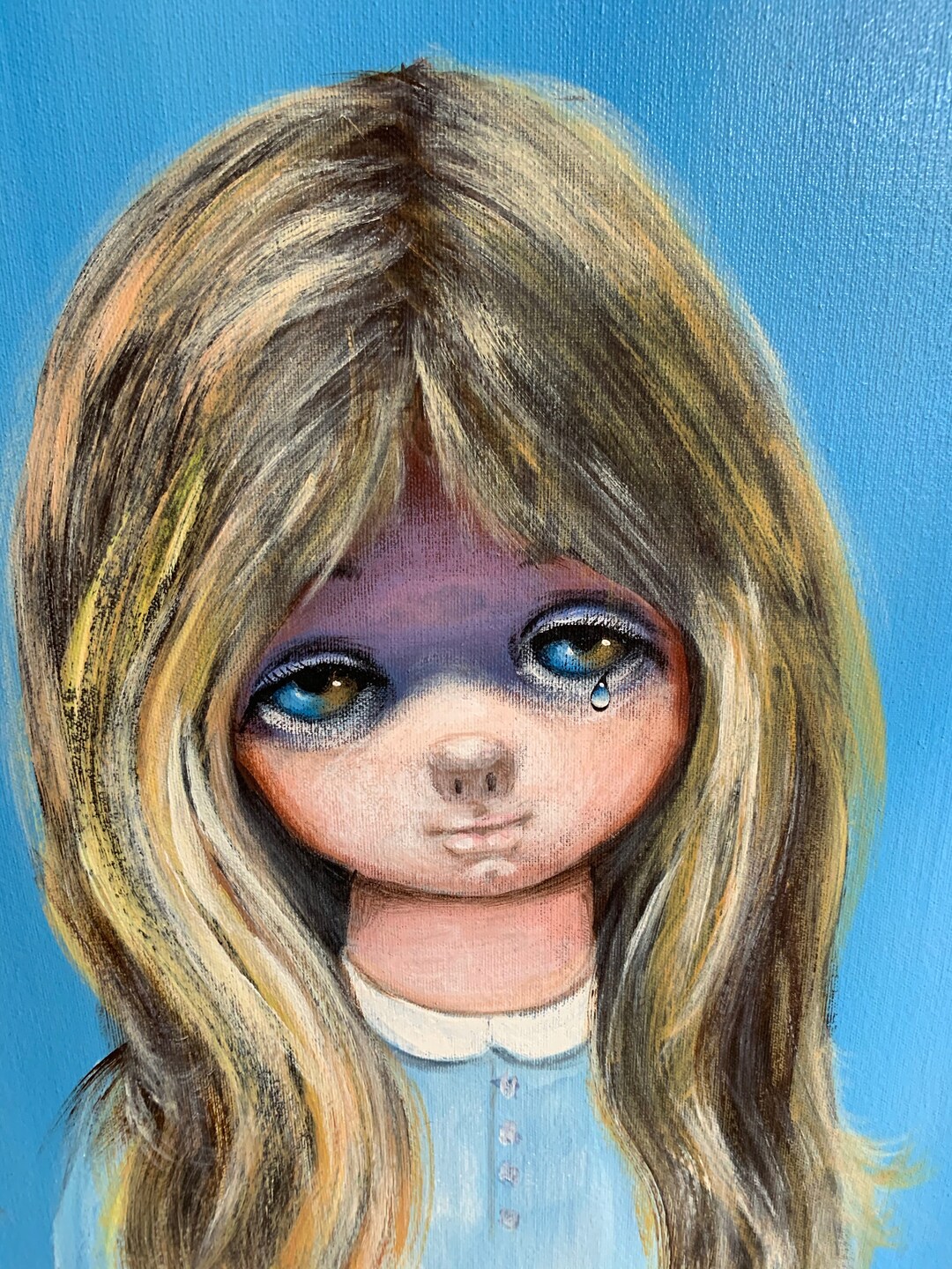 Vintage Paul Michan Weeping Wanda Oil Painting Sad Eyes Mid Century ...