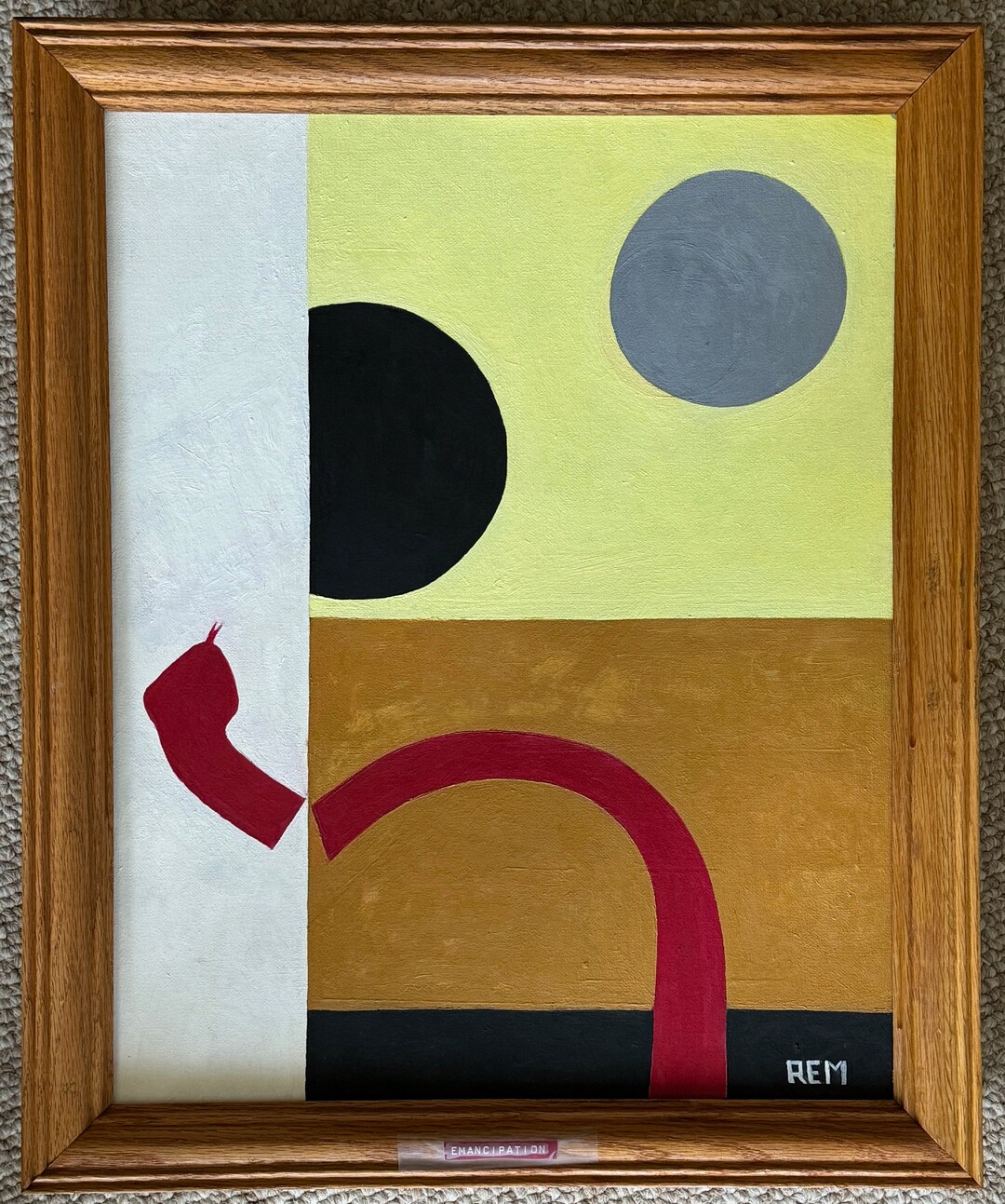 Vintage Geometric Surreal Abstract Painting Art Wall Hanging Signed REM ...