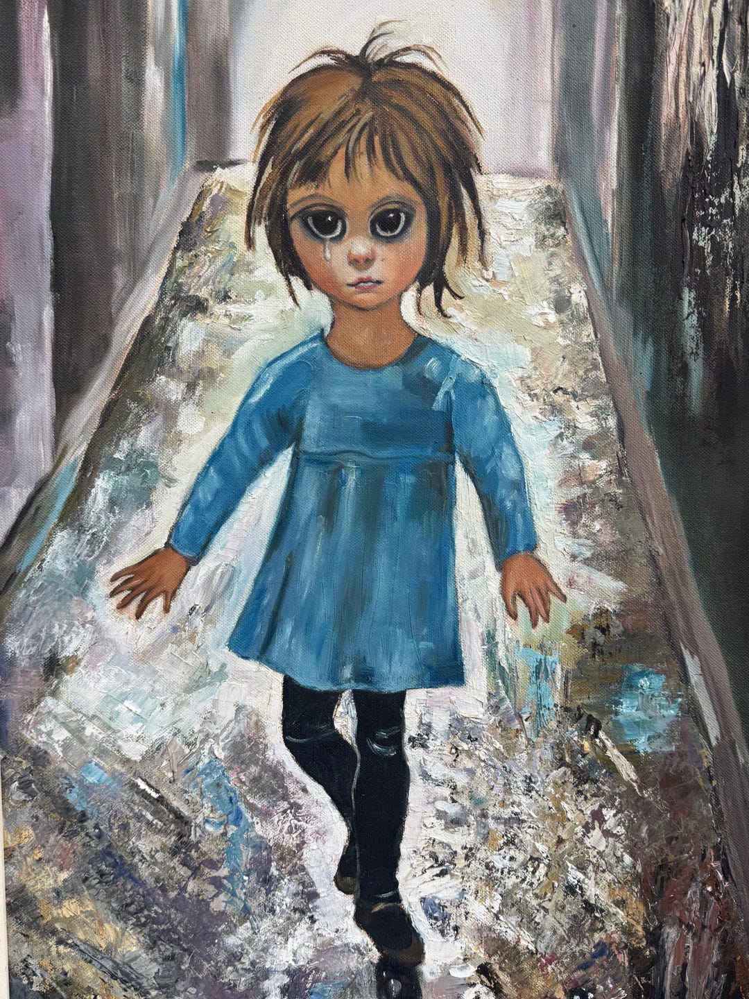 Vintage 60s MCM Big Eyes "runaway" Painting Mid Century Art Signed ...