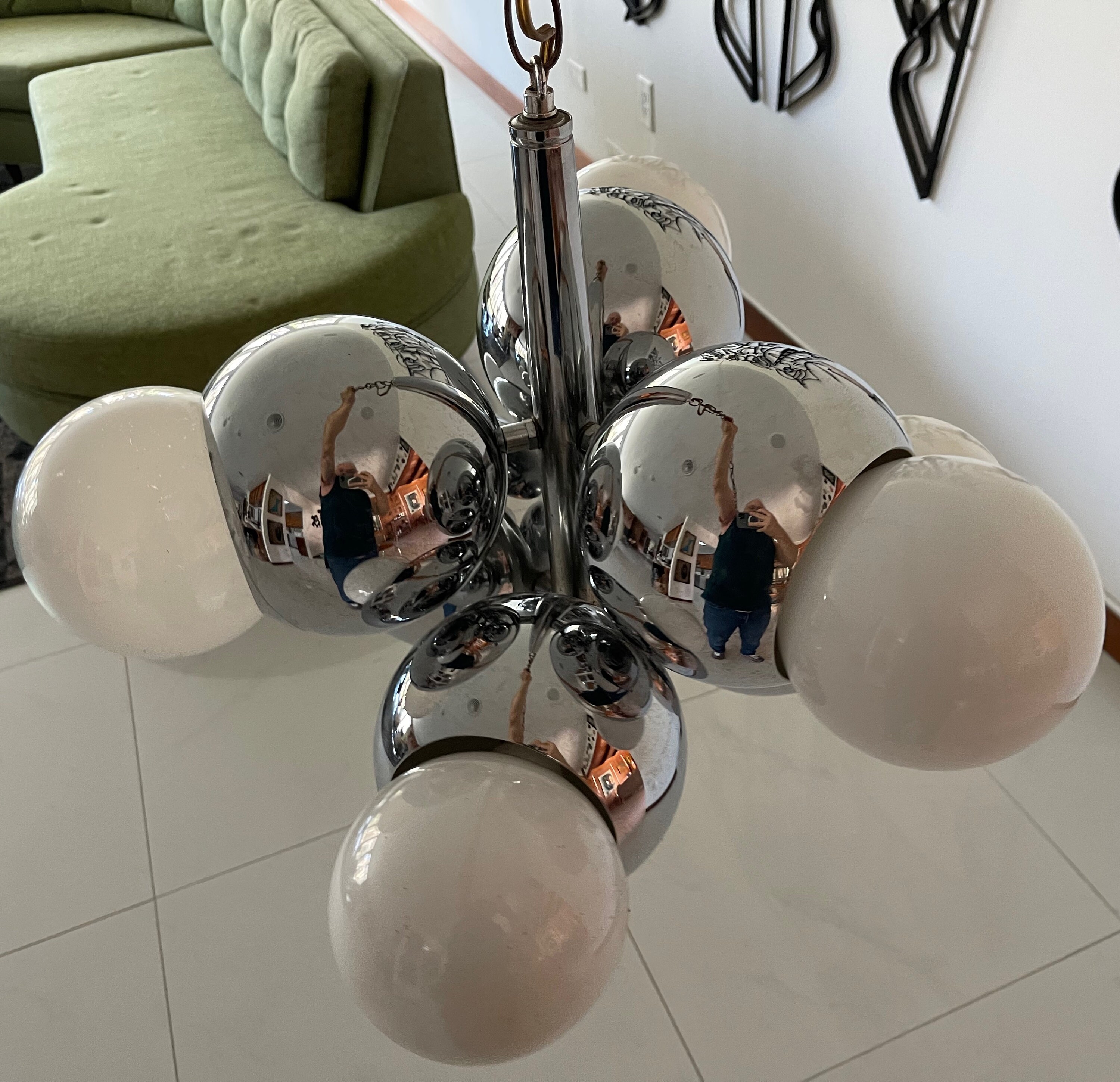 RESERVED FOR FAITH - Vintage 60s 70s Chrome Orb Space Age Hanging Light ...