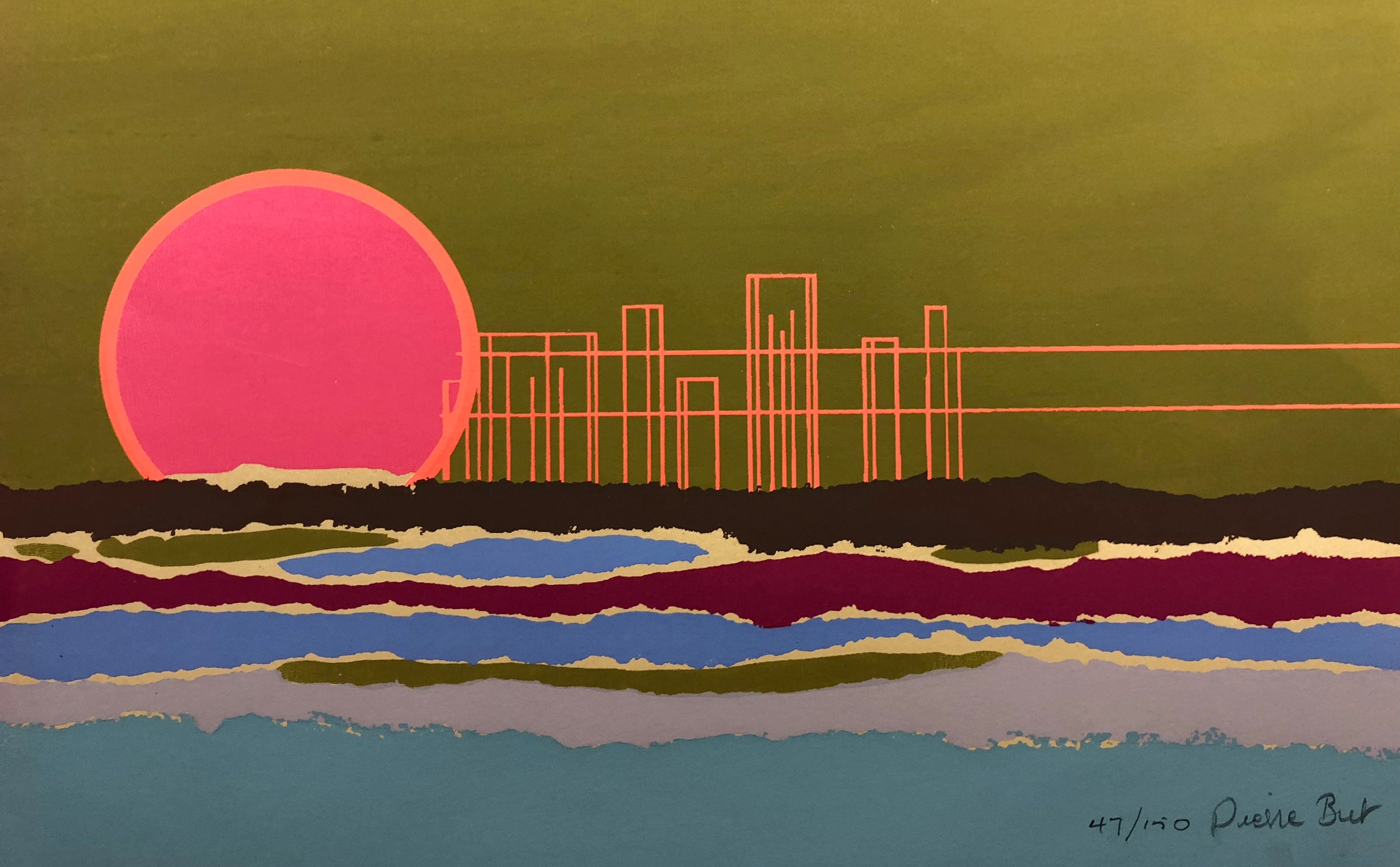 RESERVED FOR JUSTIN Colorful Vintage 70s Abstract Sunset Cityscape ...