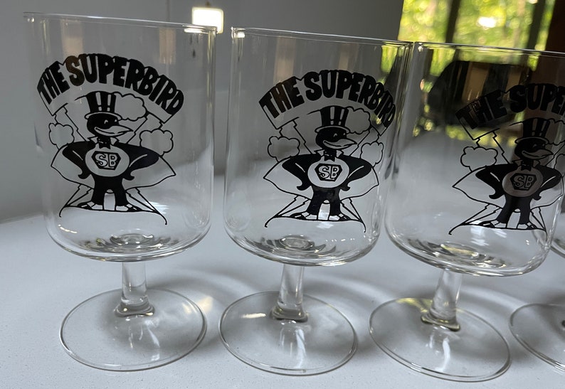 Set 4 Vintage 70s "the Superbird" Bird Crow Stem Drinking Glasses Black ...
