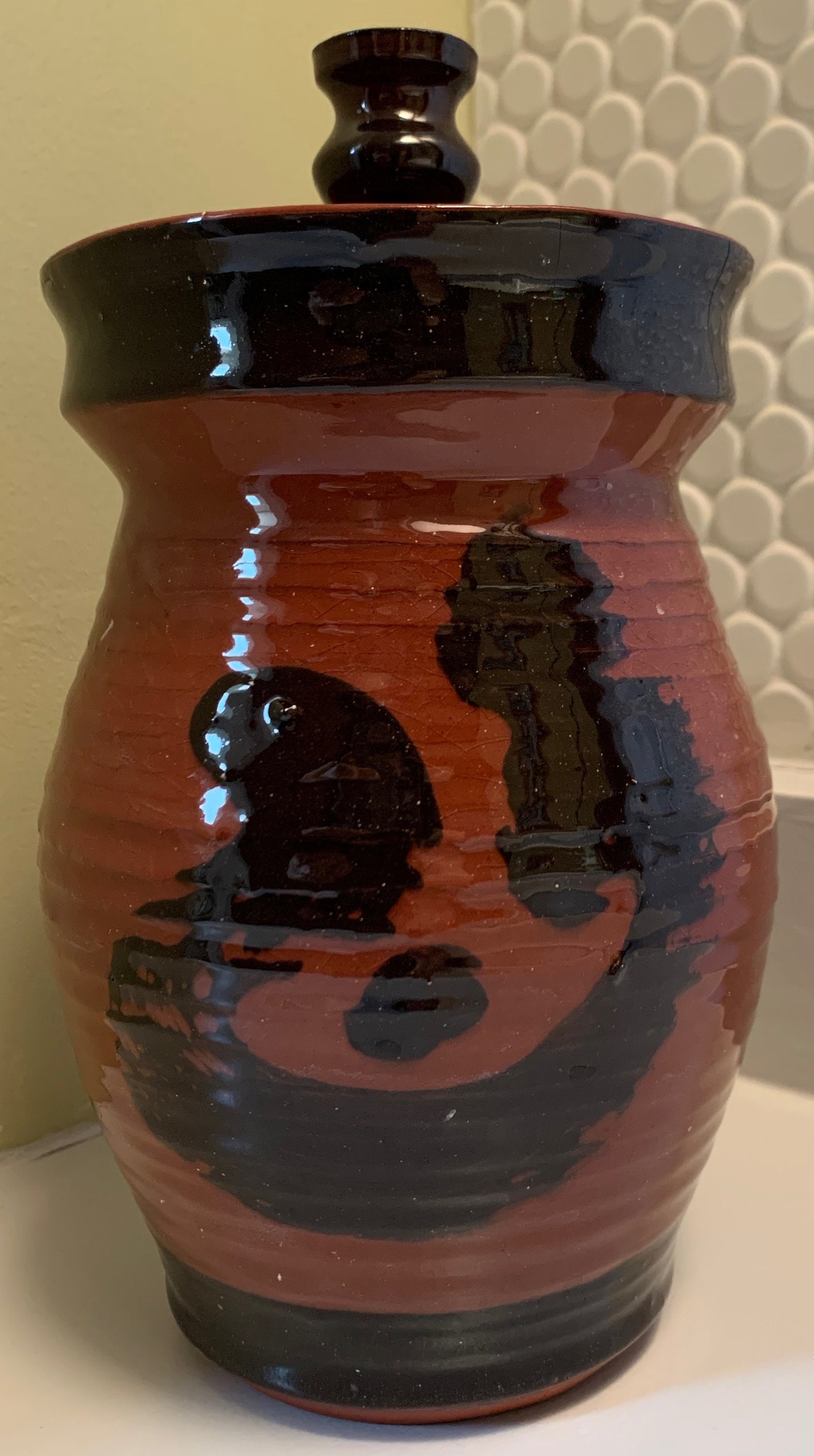 Vintage 70s Hand Painted Lidded Jar Stoneware Ceramic Studio Pottery ...