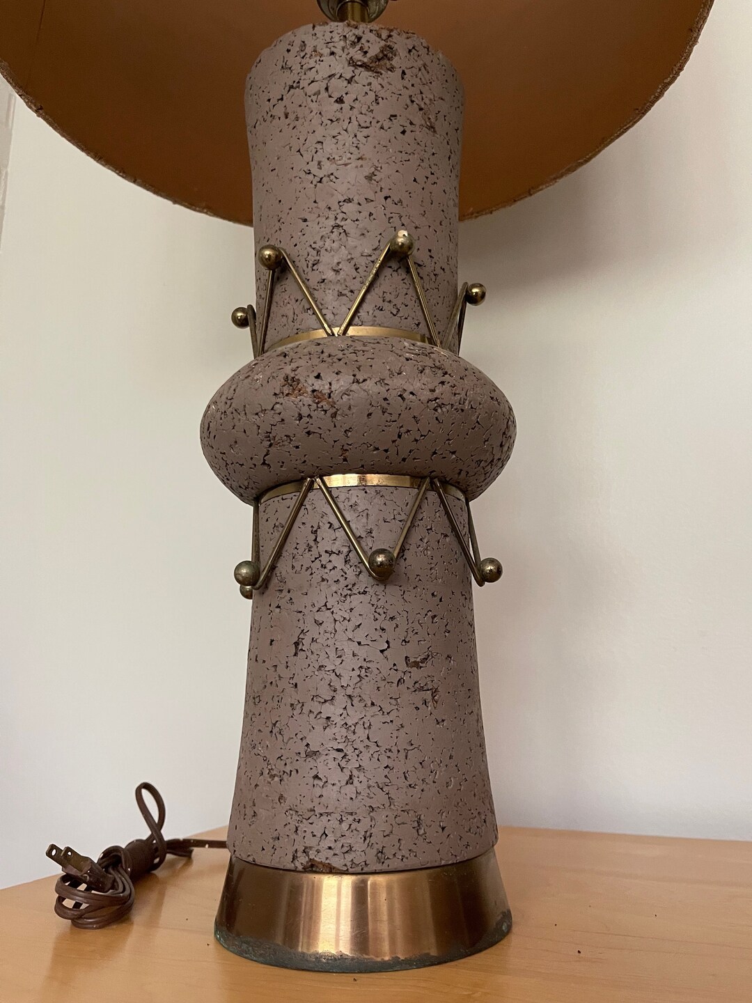 Vintage 1960s Cork Brass Atomic Era Table Lamp Mid Century Modern ...