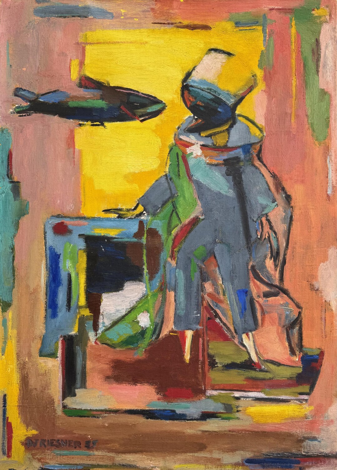 Vintage 1950s MCM Abstract Figural Oil Painting Modern Art Mid Century ...