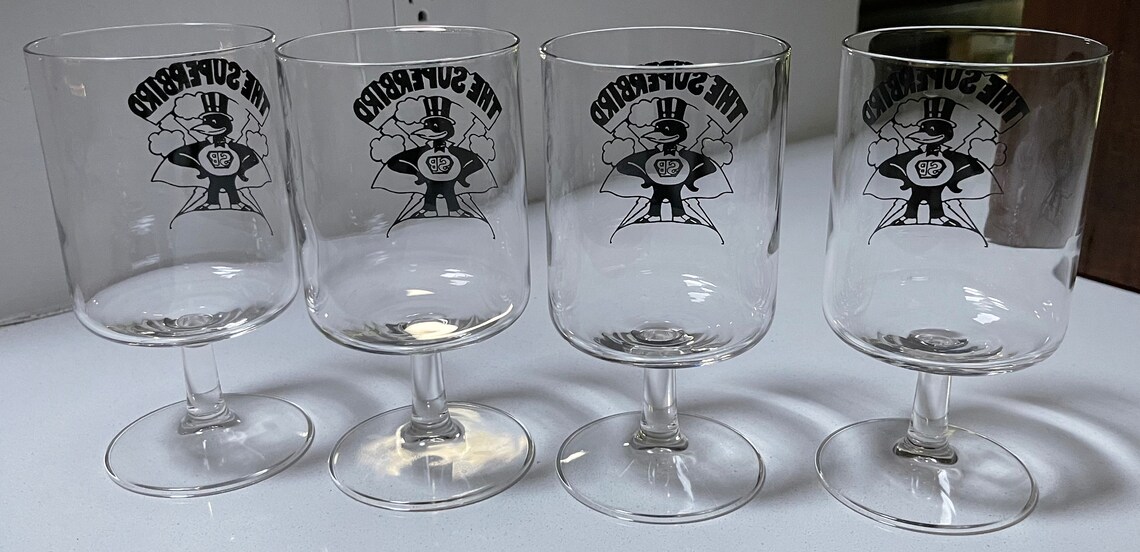 Set 4 Vintage 70s "the Superbird" Bird Crow Stem Drinking Glasses Black ...