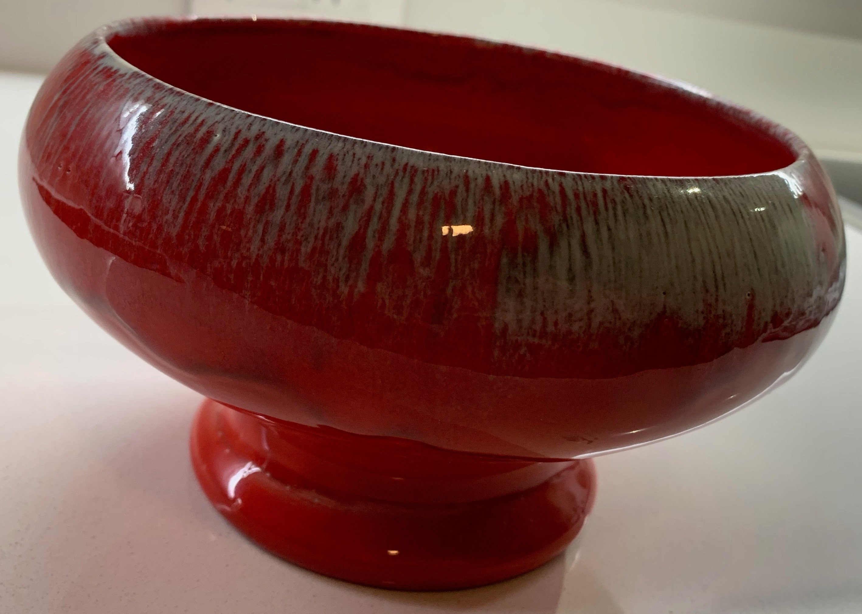 Vintage 60s 70s Ceramic Console Bowl Planter Red Gray Mid Century ...