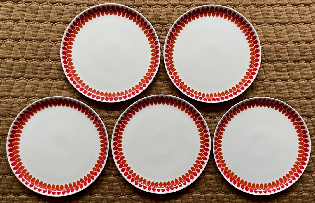 Vintage Melitta Germany Red Orange Bread Plates Dinnerware Kitchenware ...