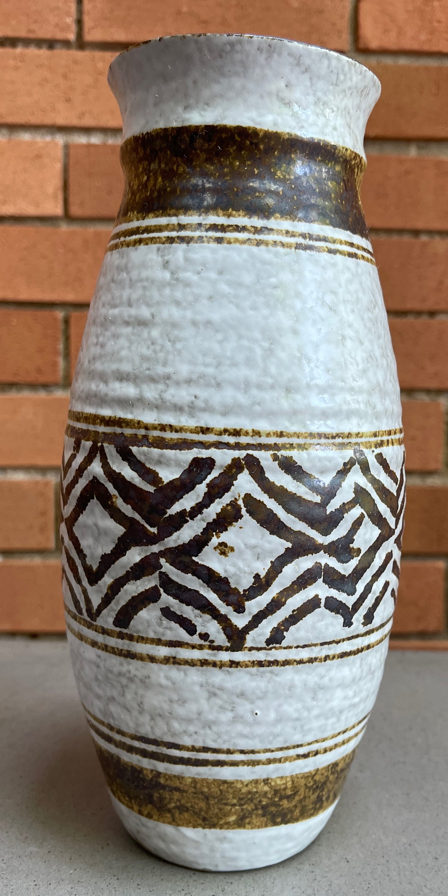 Tall VIntage 70s Brown Beige Ceramic Vase Mid Century Modern Pottery