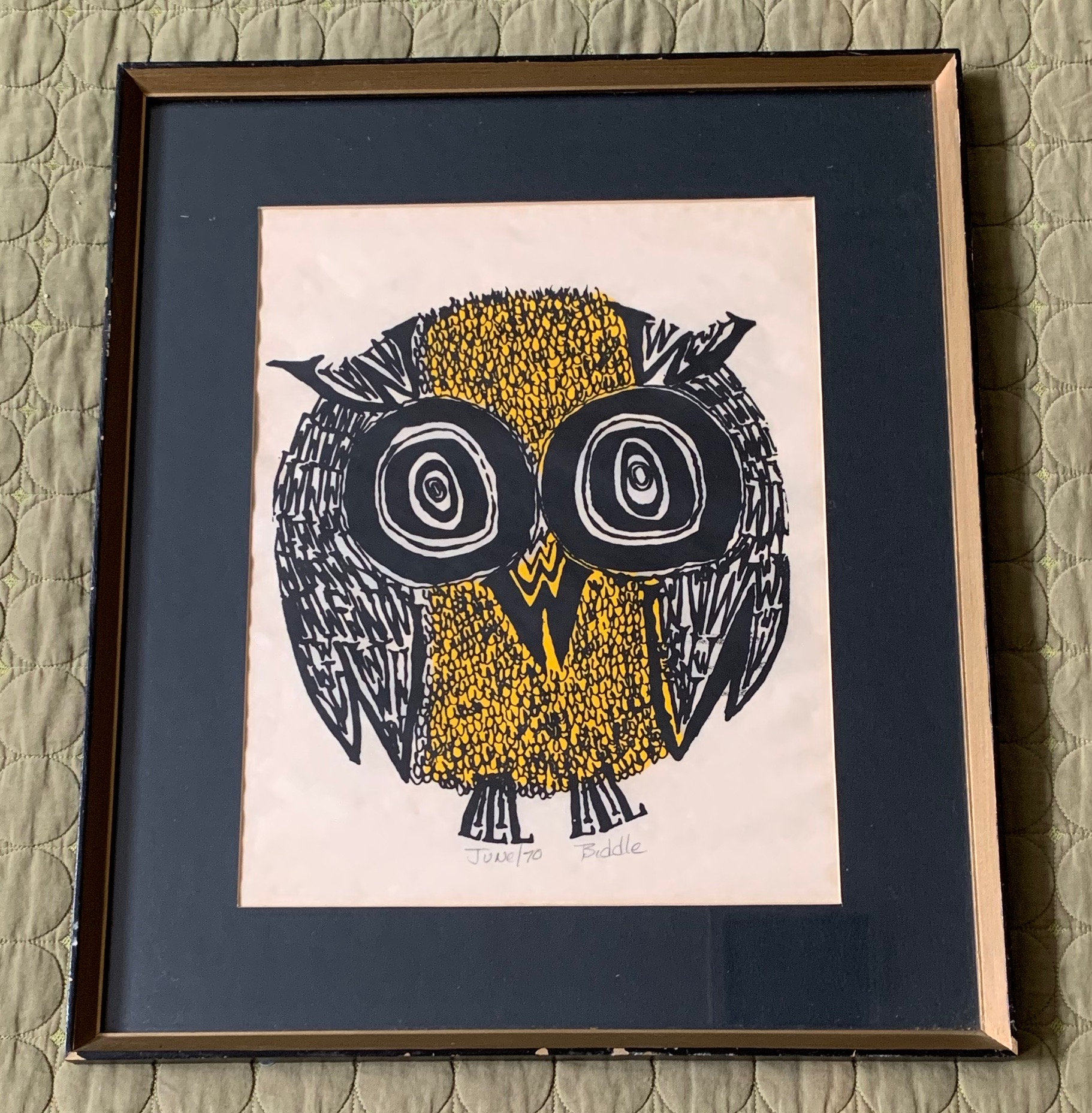 RESERVED FOR RICHARD Vintage 70s Owl Bird Woodblock Illustration Print ...