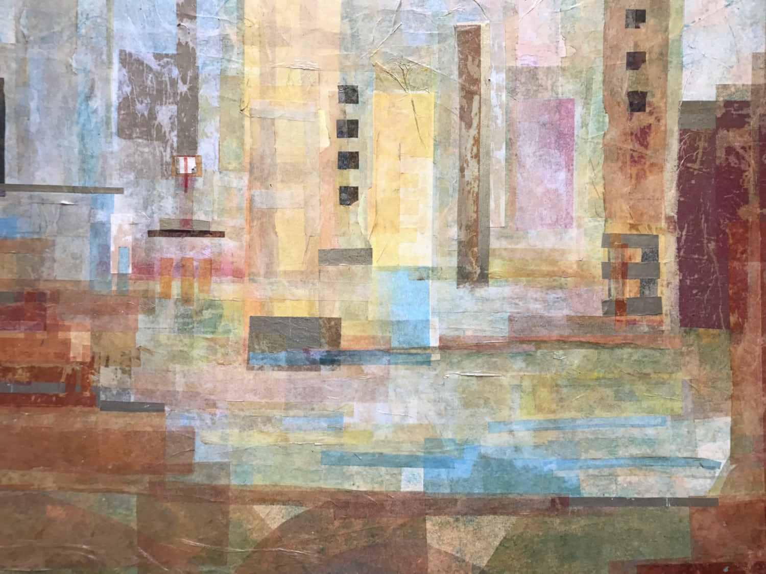 Vintage 60s Abstract Geometric Cubist Cityscape Decoupage Signed Mid ...