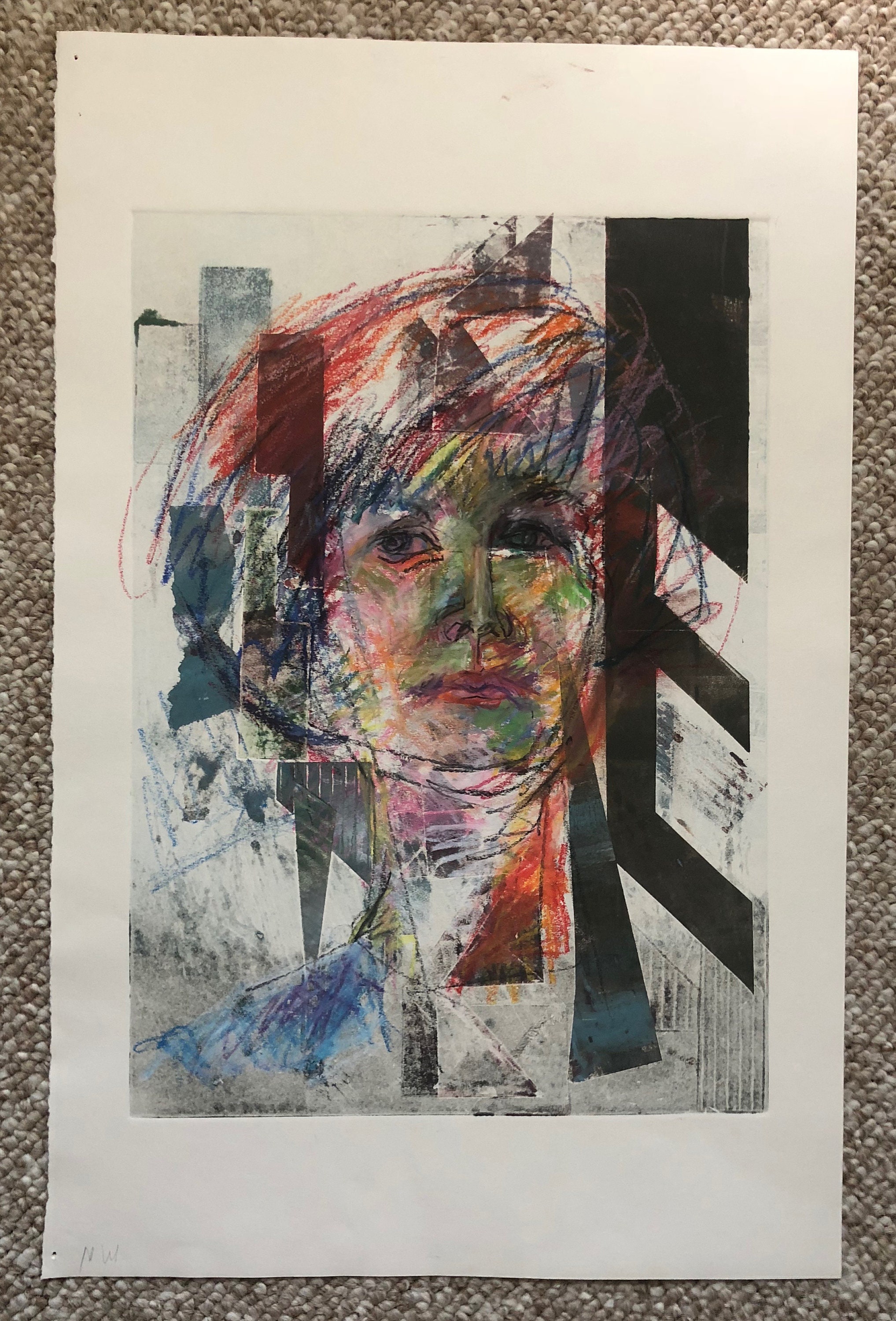 Colorful Vintage 80s Monoprint Abstract Portrait Shapes Art Wall ...