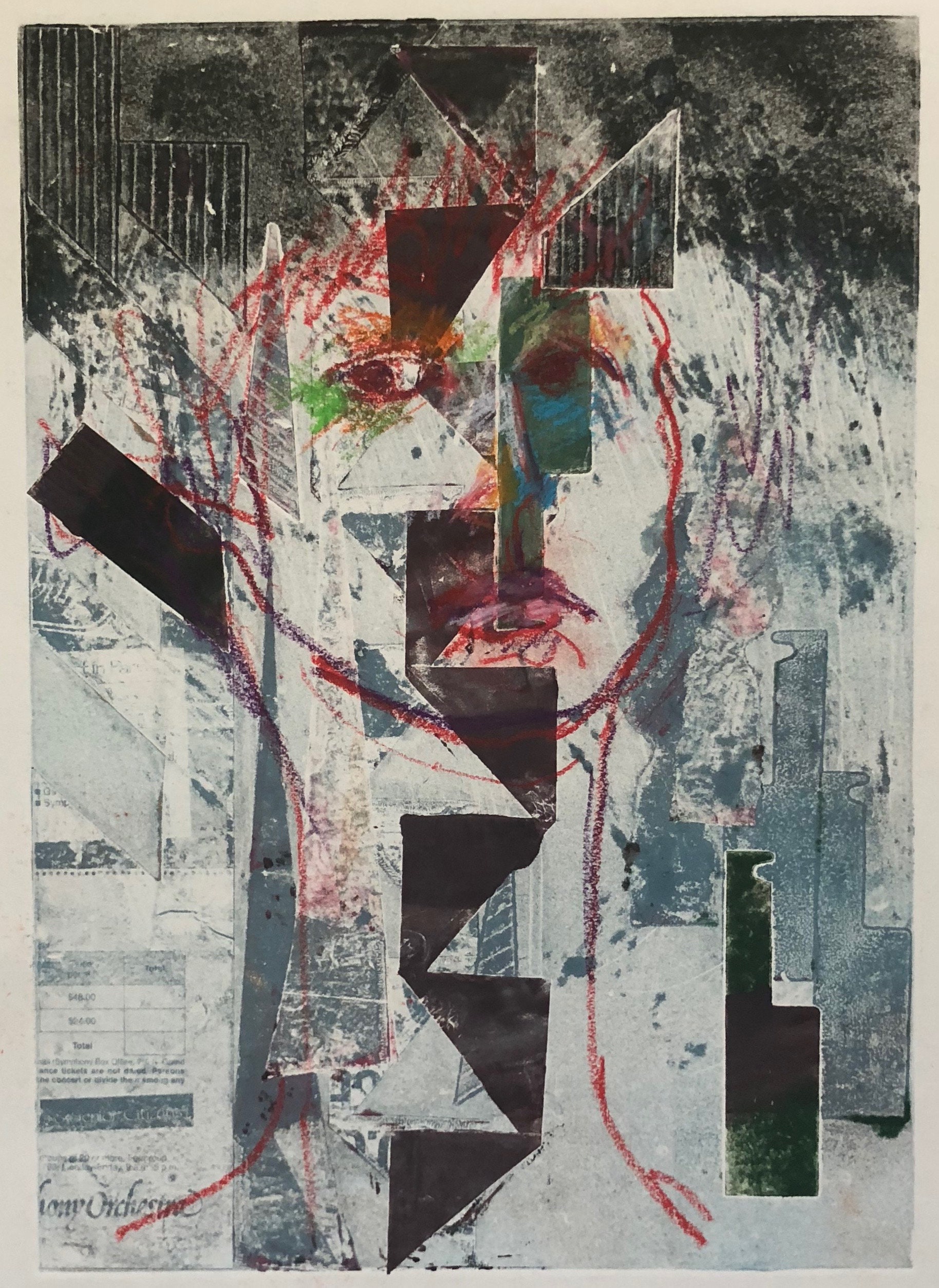 Colorful Vintage 80s Monoprint Abstract Portrait Shapes Art Wall ...