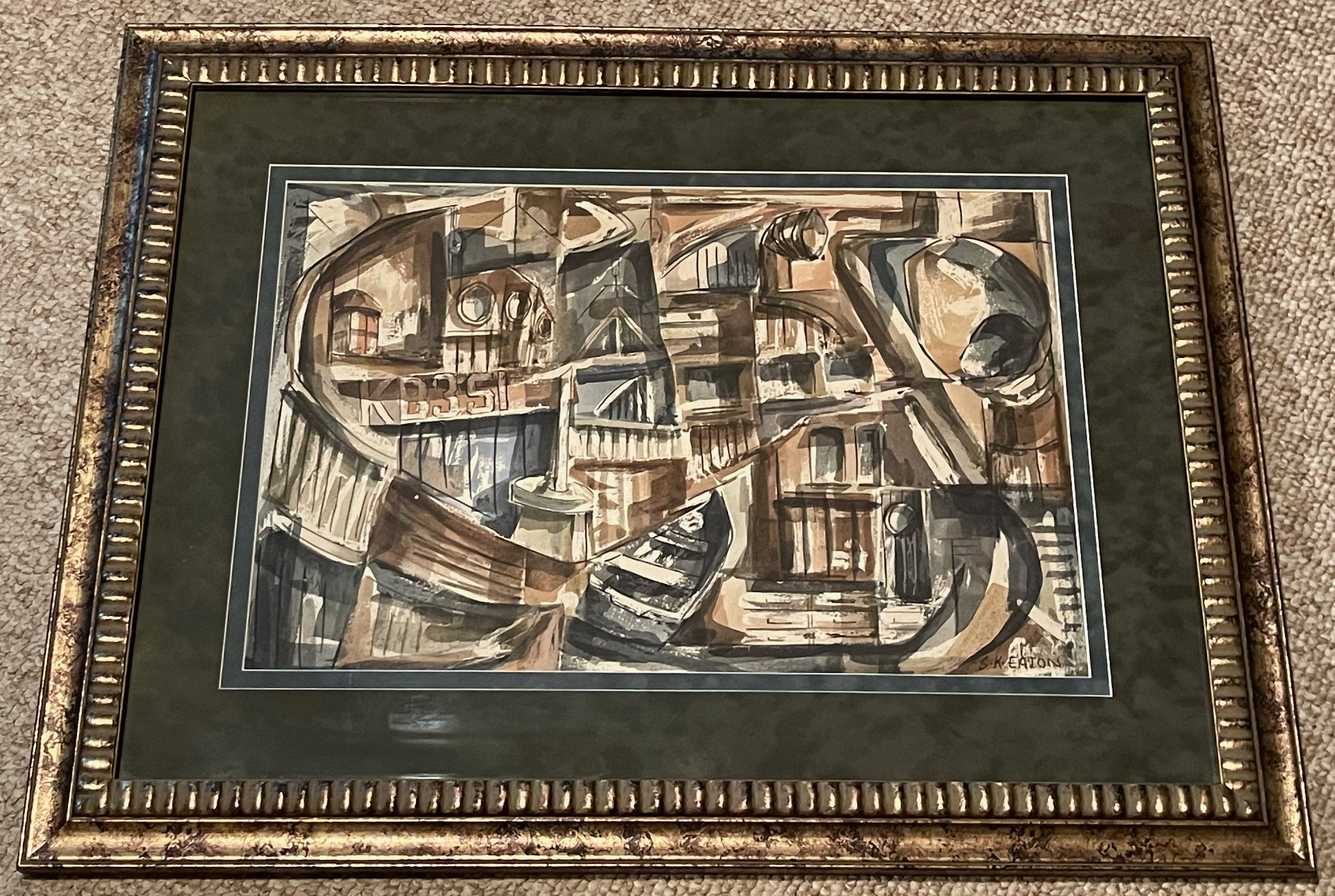 Nice Vintage Abstract Harbor Watercolor Painting Mid Century Modern Art ...