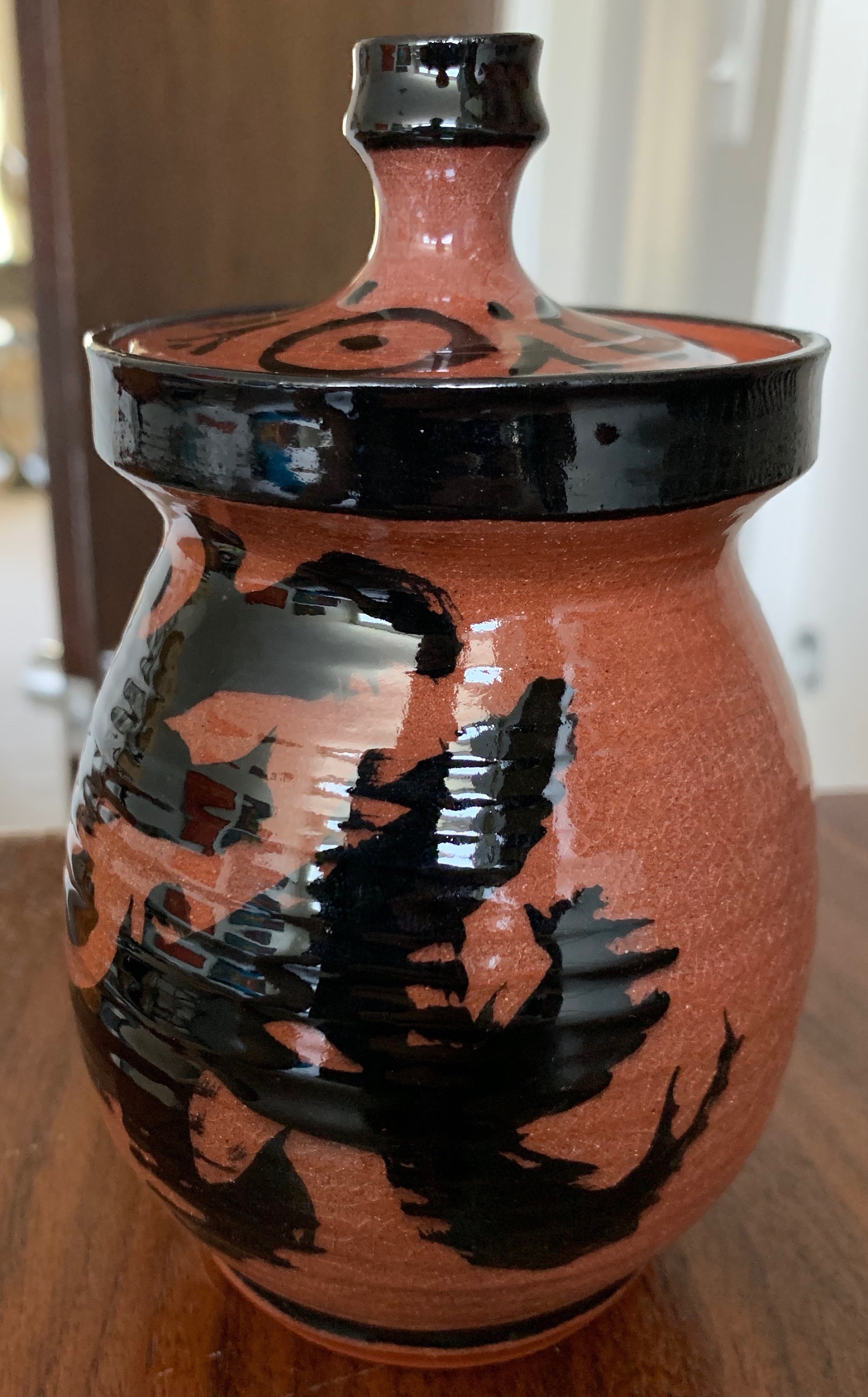 Vintage 70s Hand Painted Lidded Jar Stoneware Ceramic Studio Pottery ...