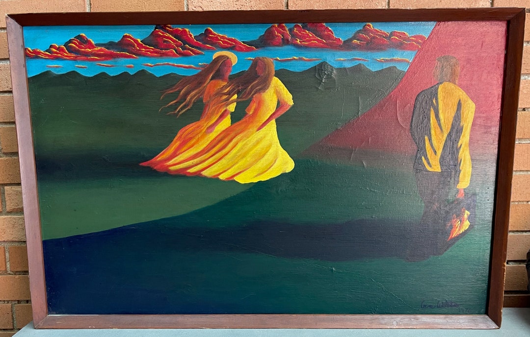 Framed Vintage 70s Surreal Abstract Oil Painting Modern Art Wall ...