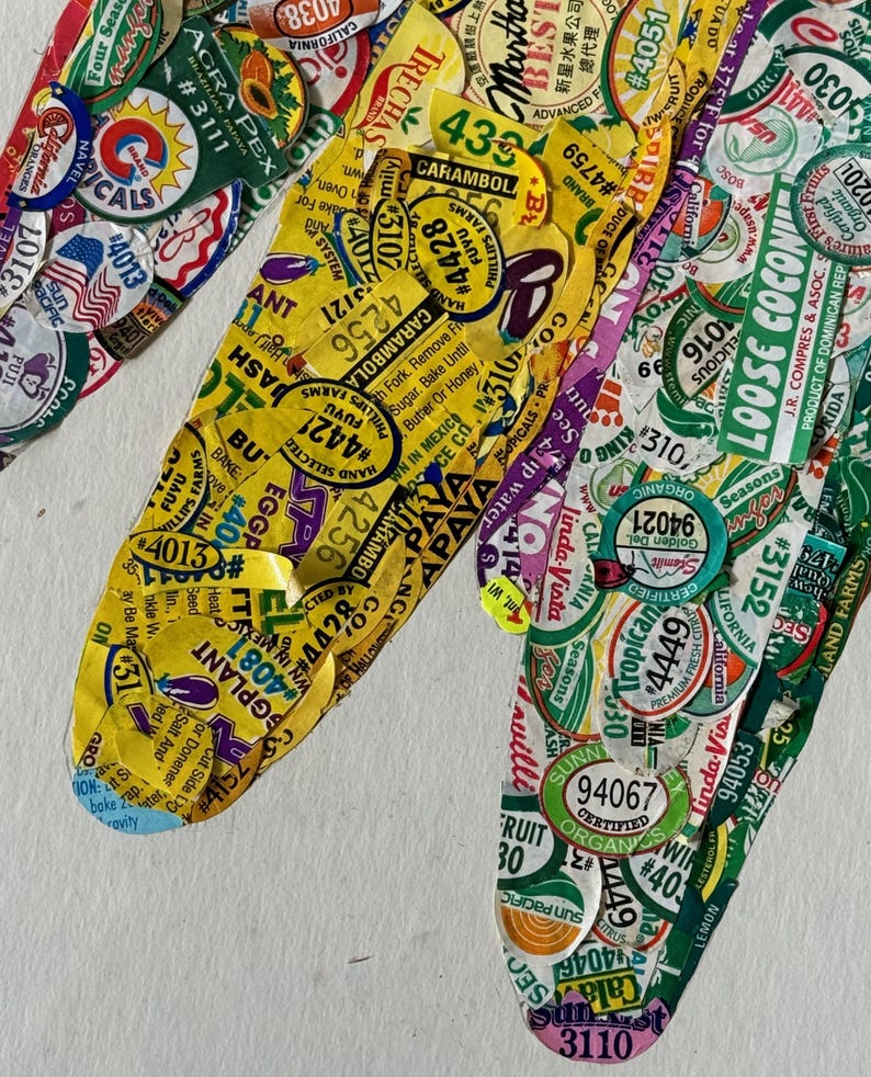 Vintage Banana Collage Pop Art Produce Stickers Wall Hanging Signed ...