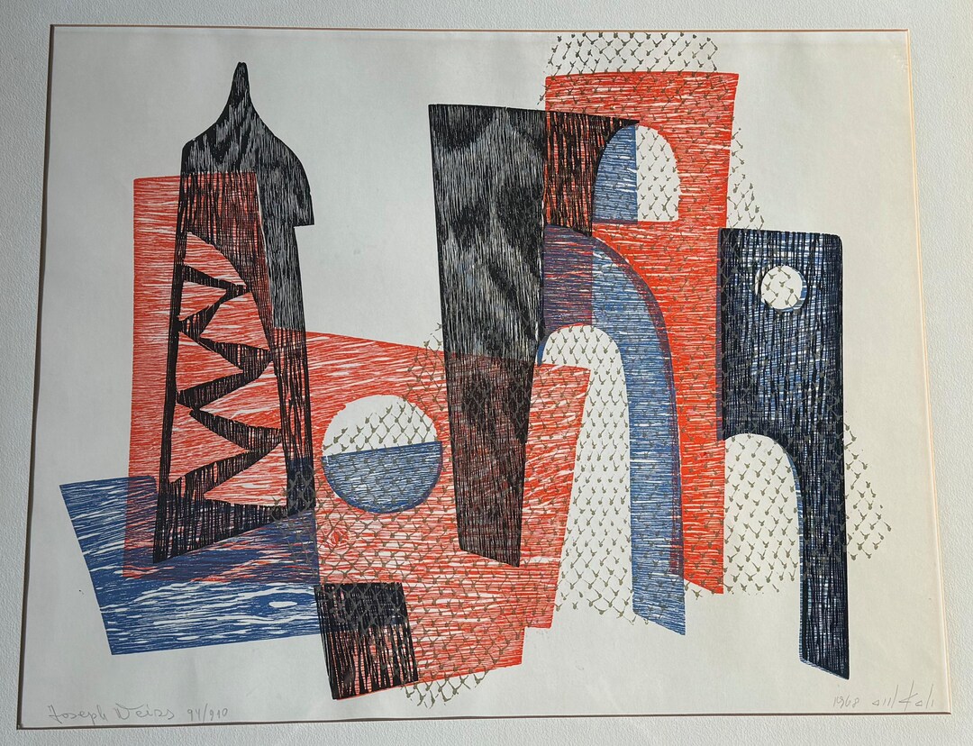 Vintage MCM 60s Abstract Shape Woodcut Print Mid Century Modern Art ...