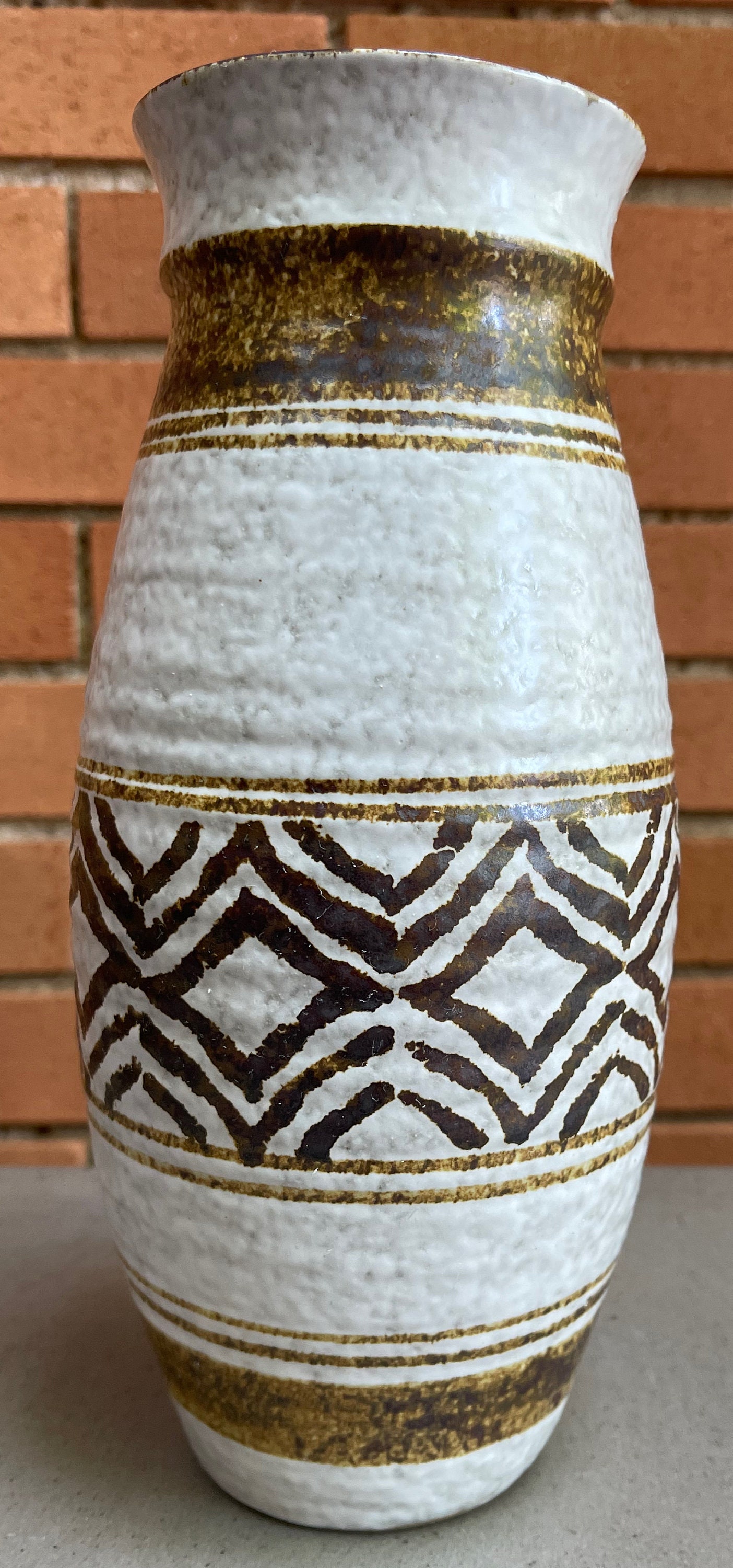 Tall VIntage 70s Brown Beige Ceramic Vase Mid Century Modern Pottery