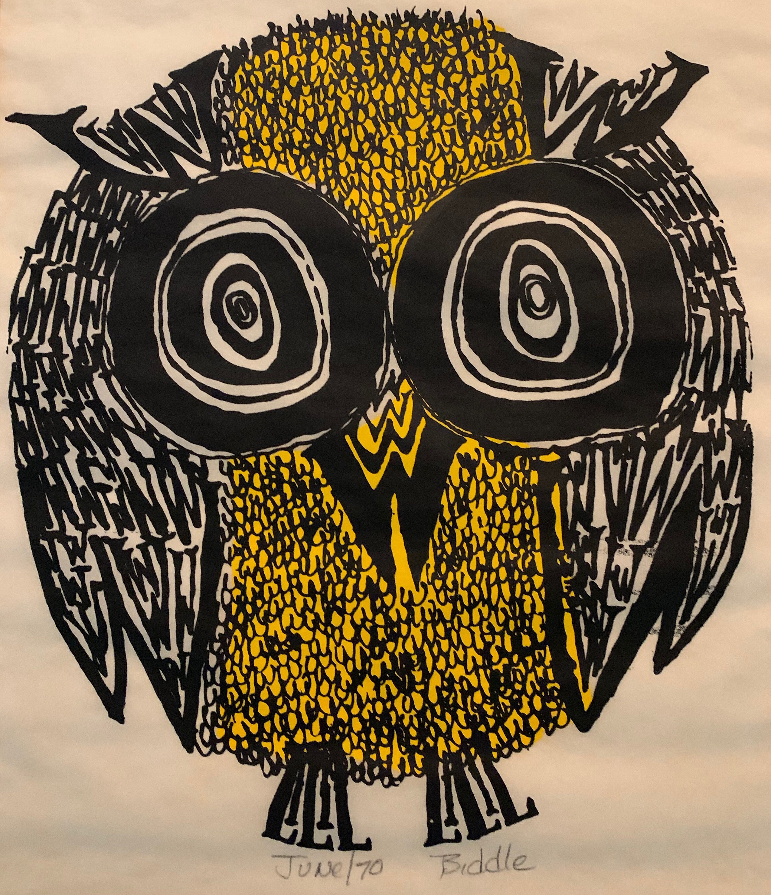 RESERVED FOR RICHARD Vintage 70s Owl Bird Woodblock Illustration Print ...